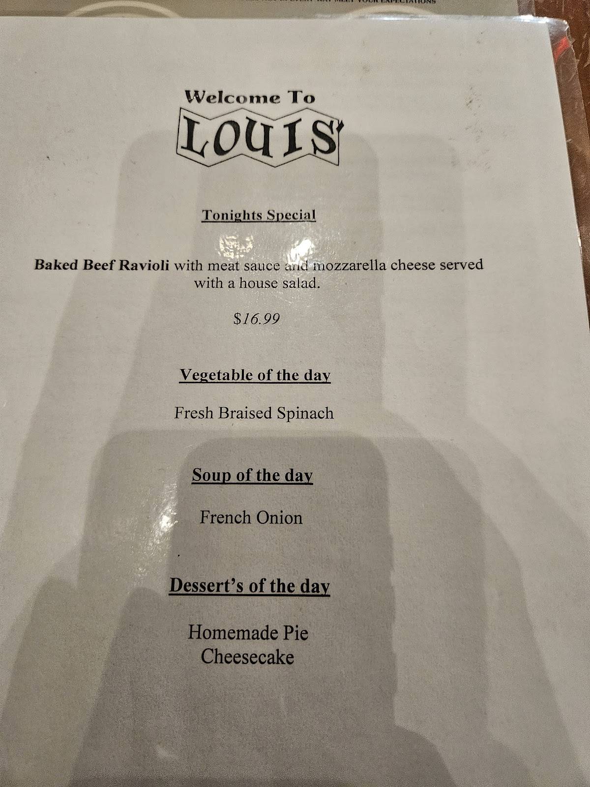 Menu at The Original Louis Drive in Restaurant, Knoxville