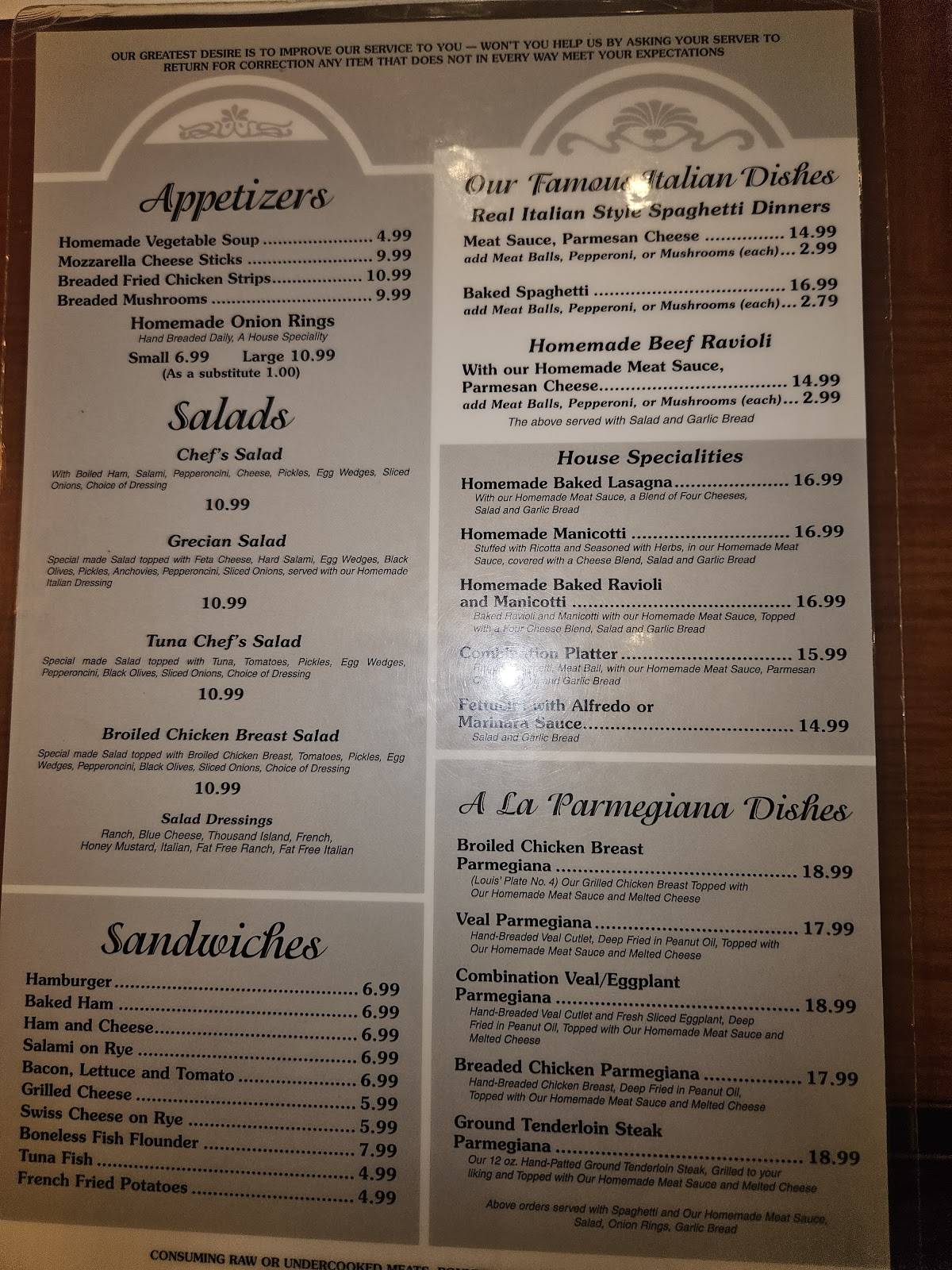 Menu at The Original Louis Drive in Restaurant, Knoxville