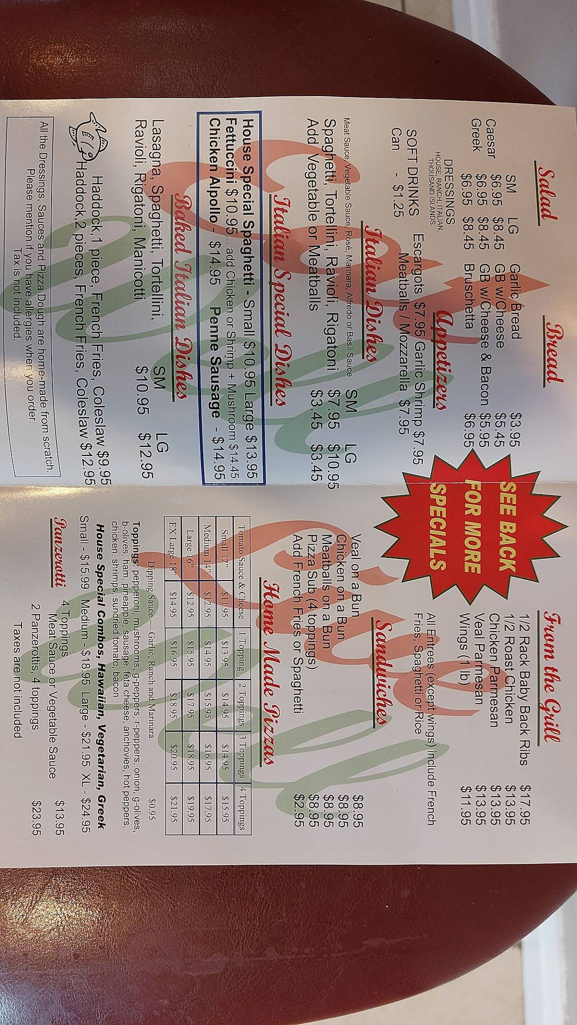 Menu at The Original Spaghetti House Pizzeria, Peterborough