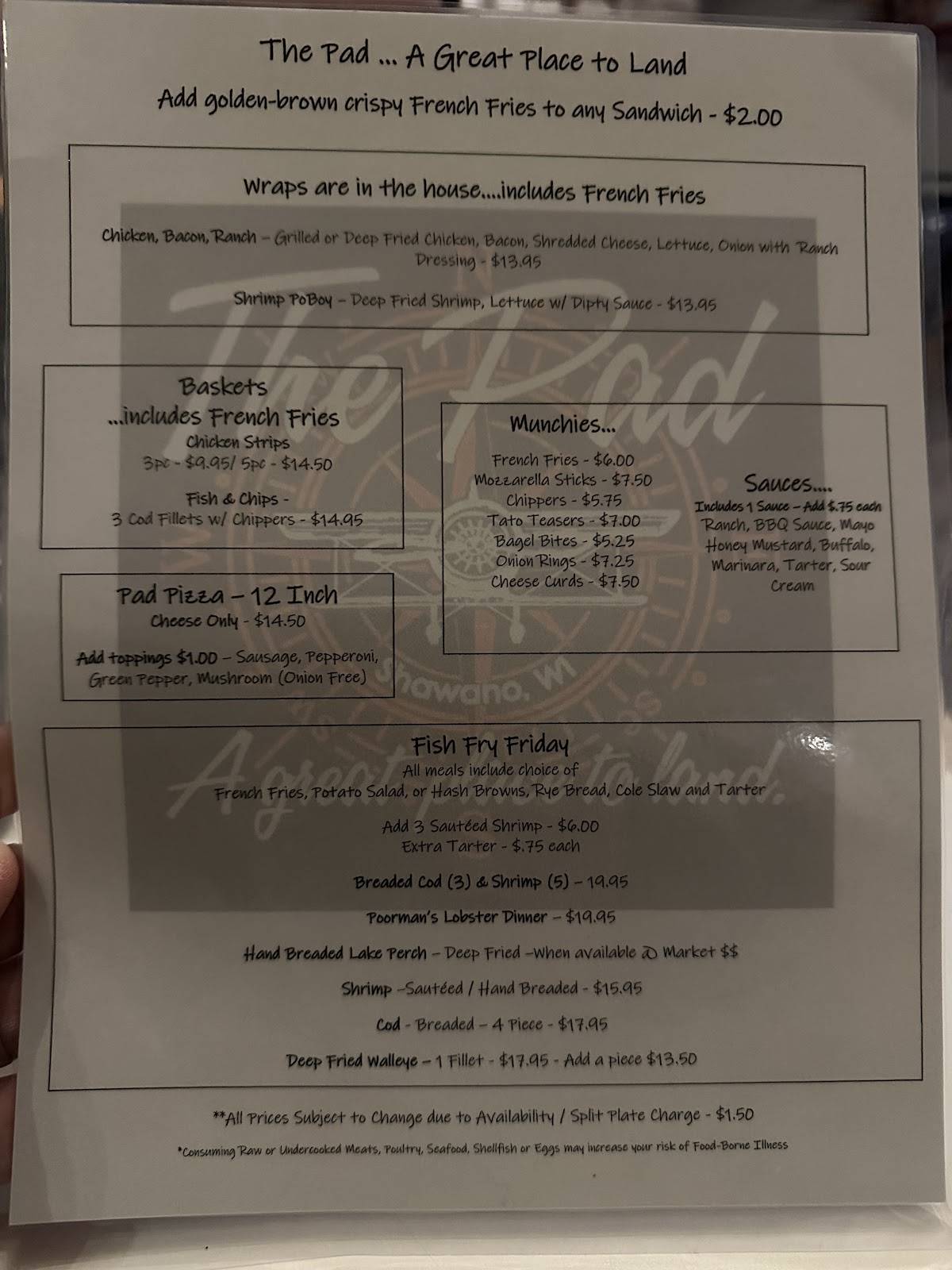 Menu at The Pad pub & bar, Shawano