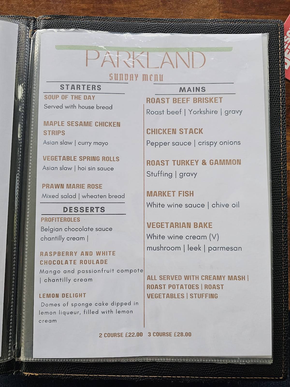 Menu at The Parkland Armagh restaurant, Armagh