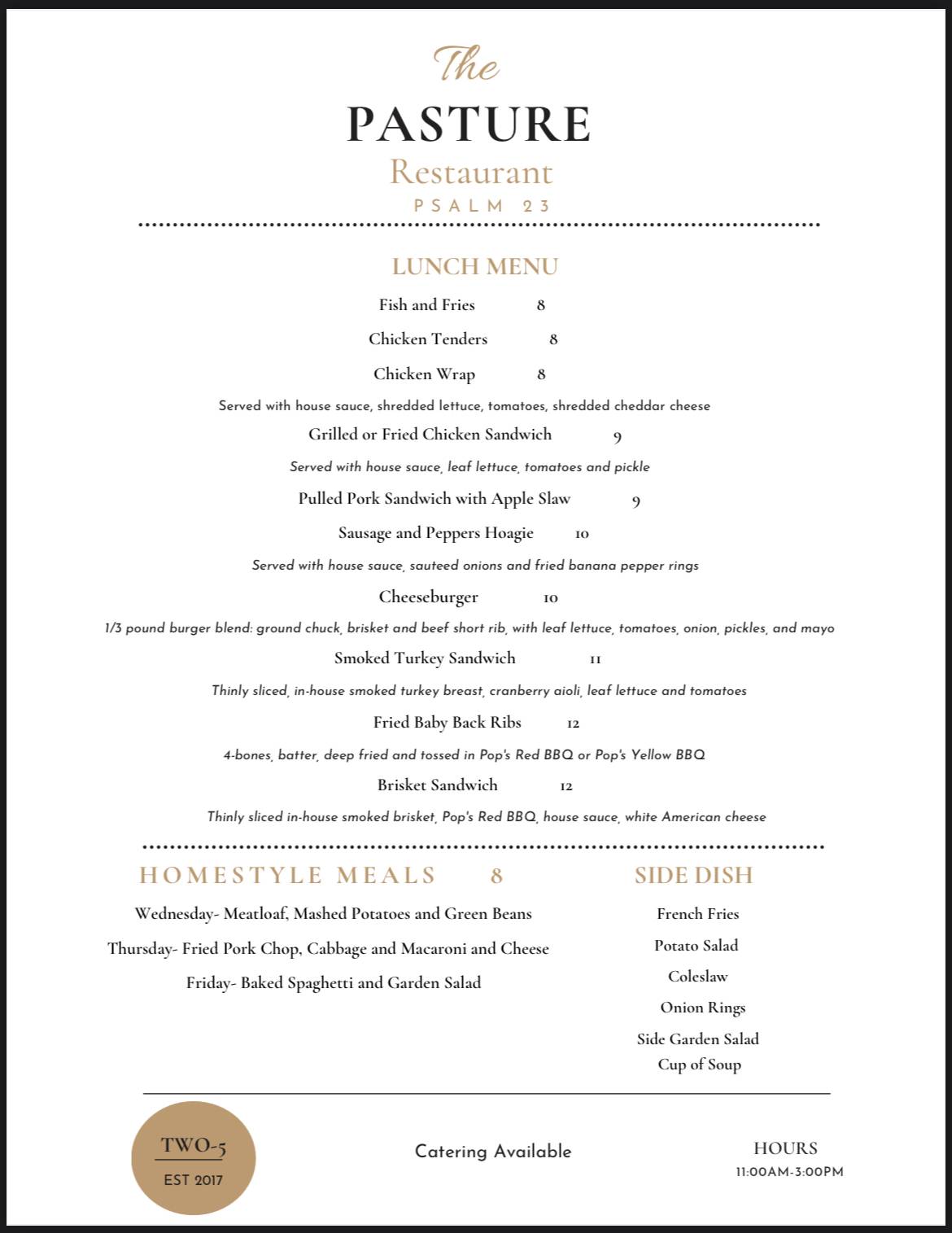 Menu at The Pasture Restaurant, Clinton