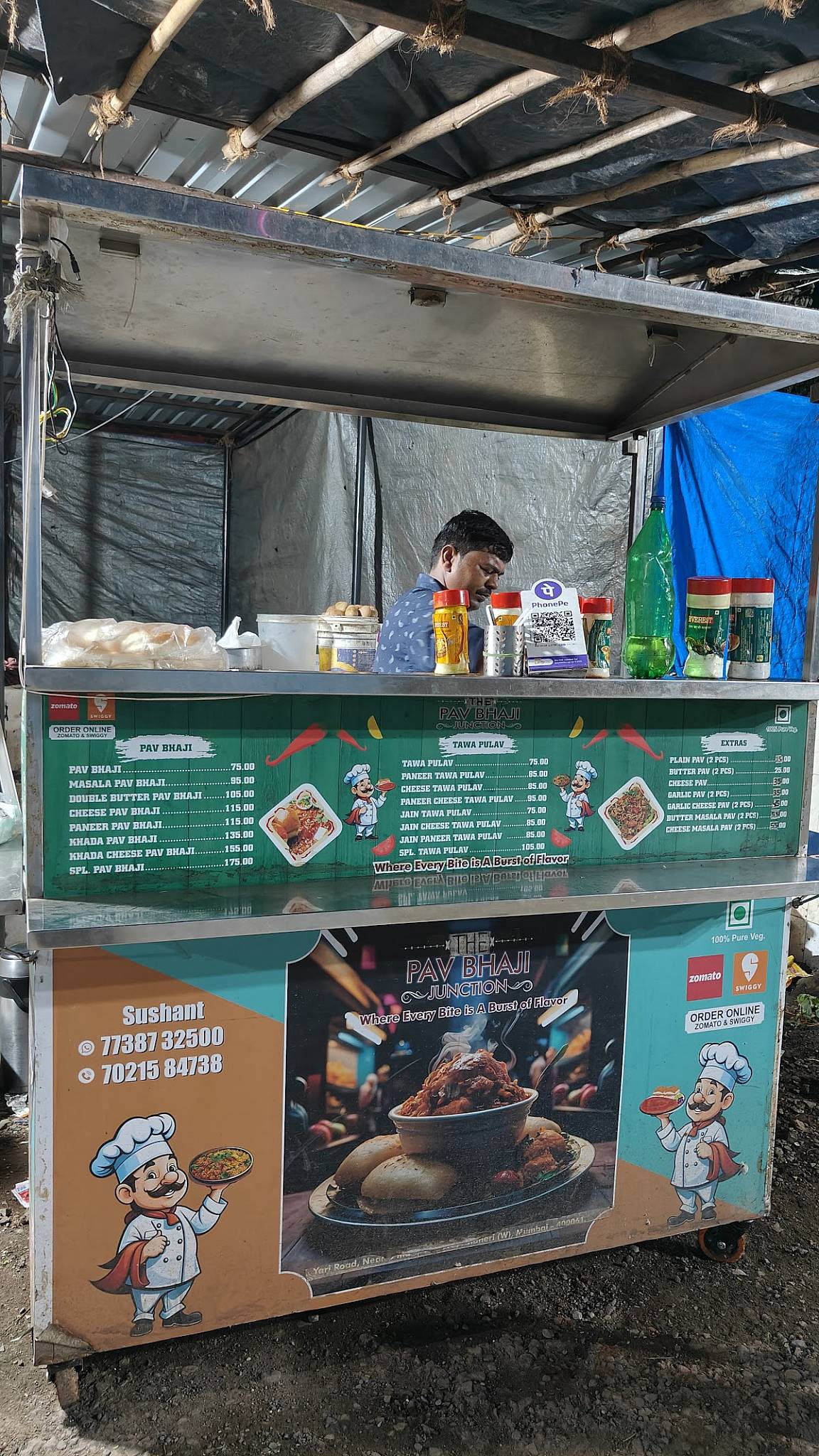 Menu at The Pav Bhaji junction, Mumbai