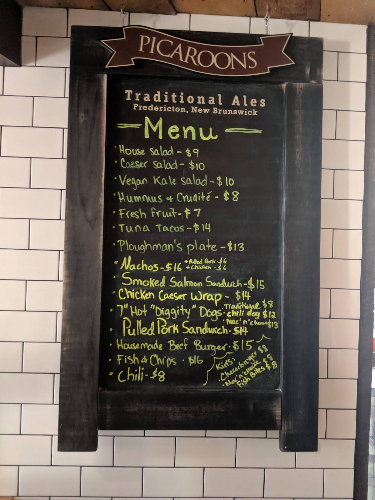 Menu at The Picaroons Roundhouse pub & bar, Fredericton