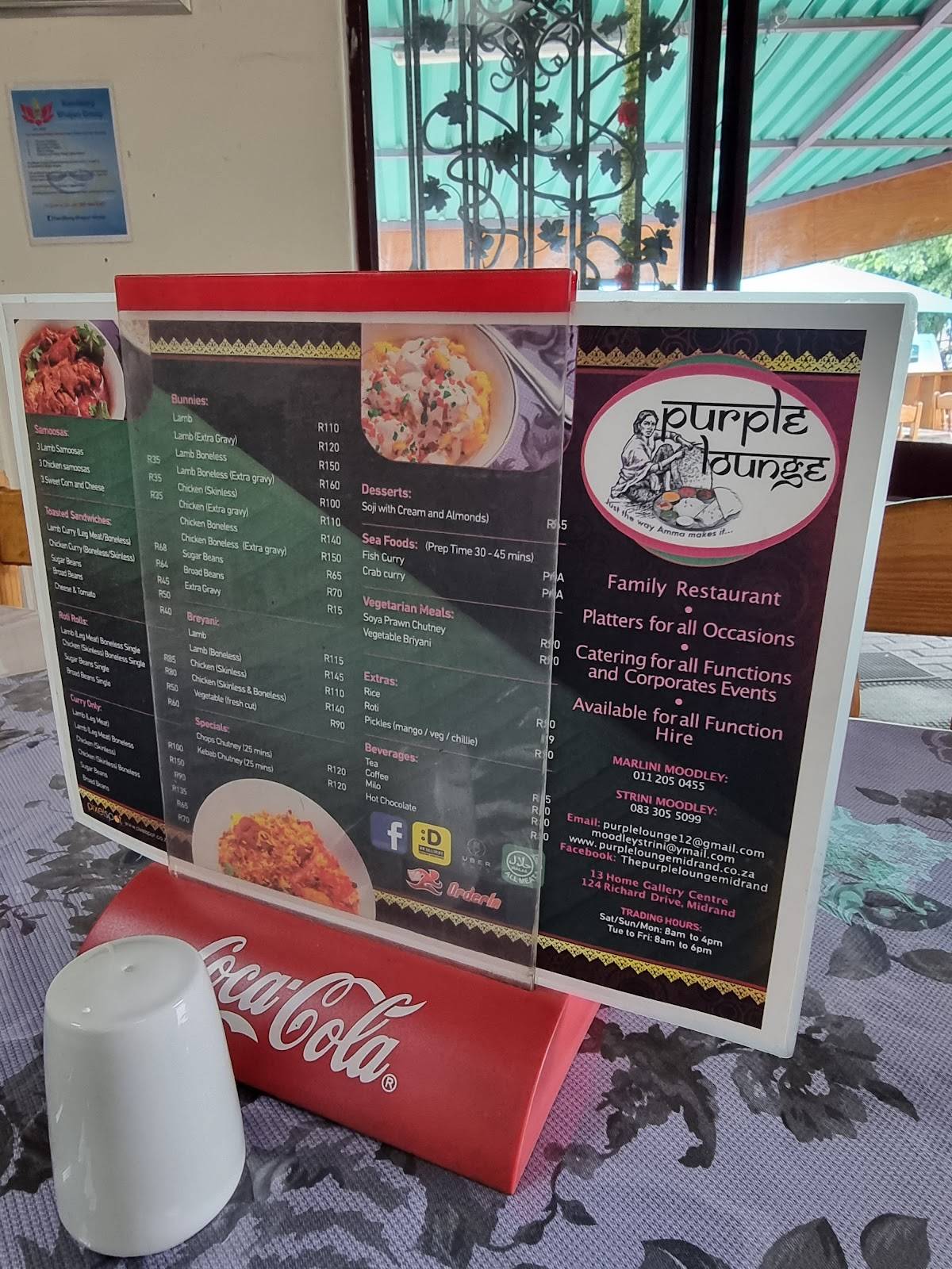 Menu at The Purple Lounge restaurant, Midrand