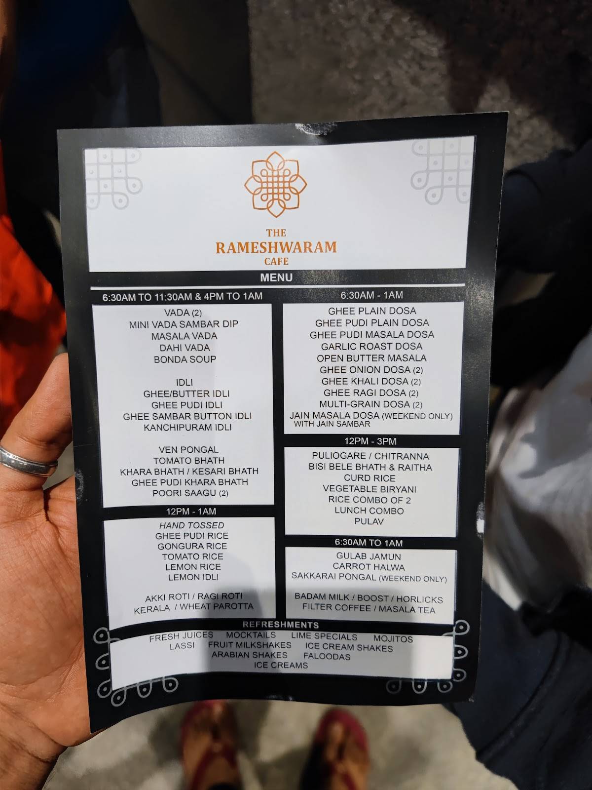 Menu at The Rameshwaram Cafe @ Brookfield, Bengaluru
