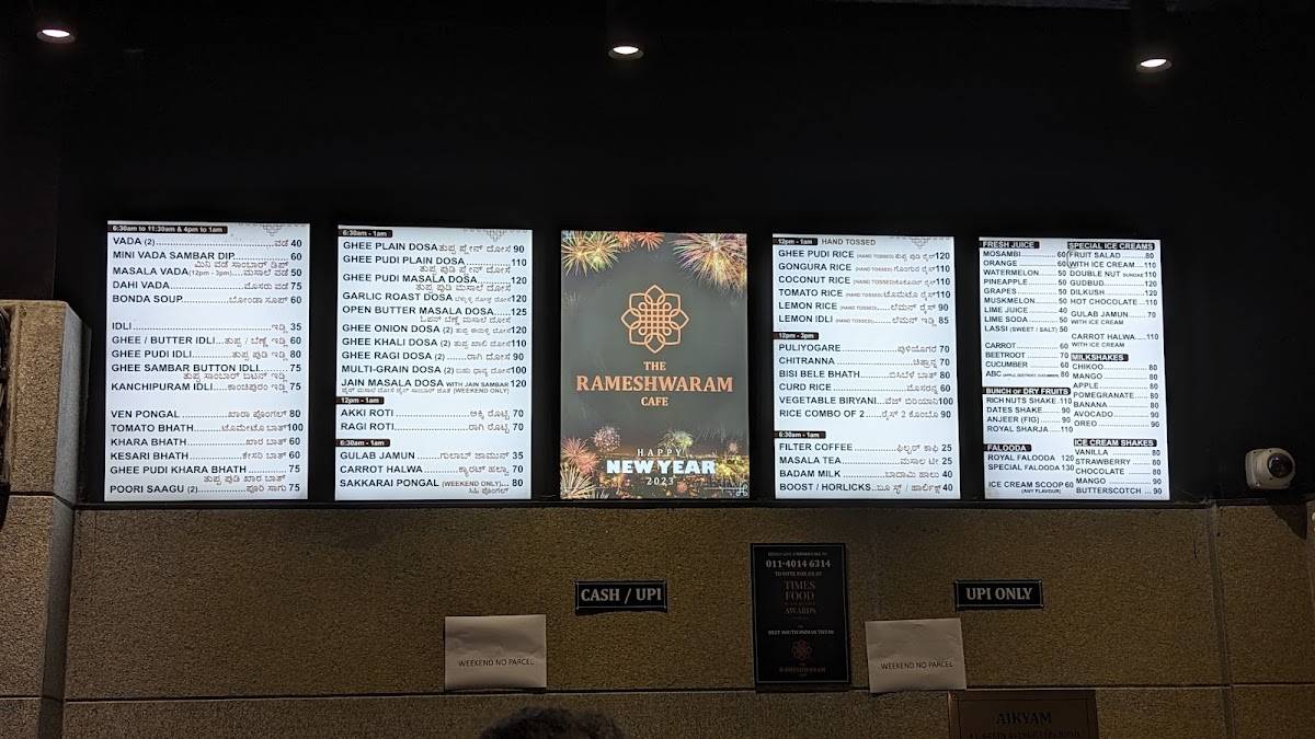 Menu at The Rameshwaram Cafe @ Brookfield, Bengaluru