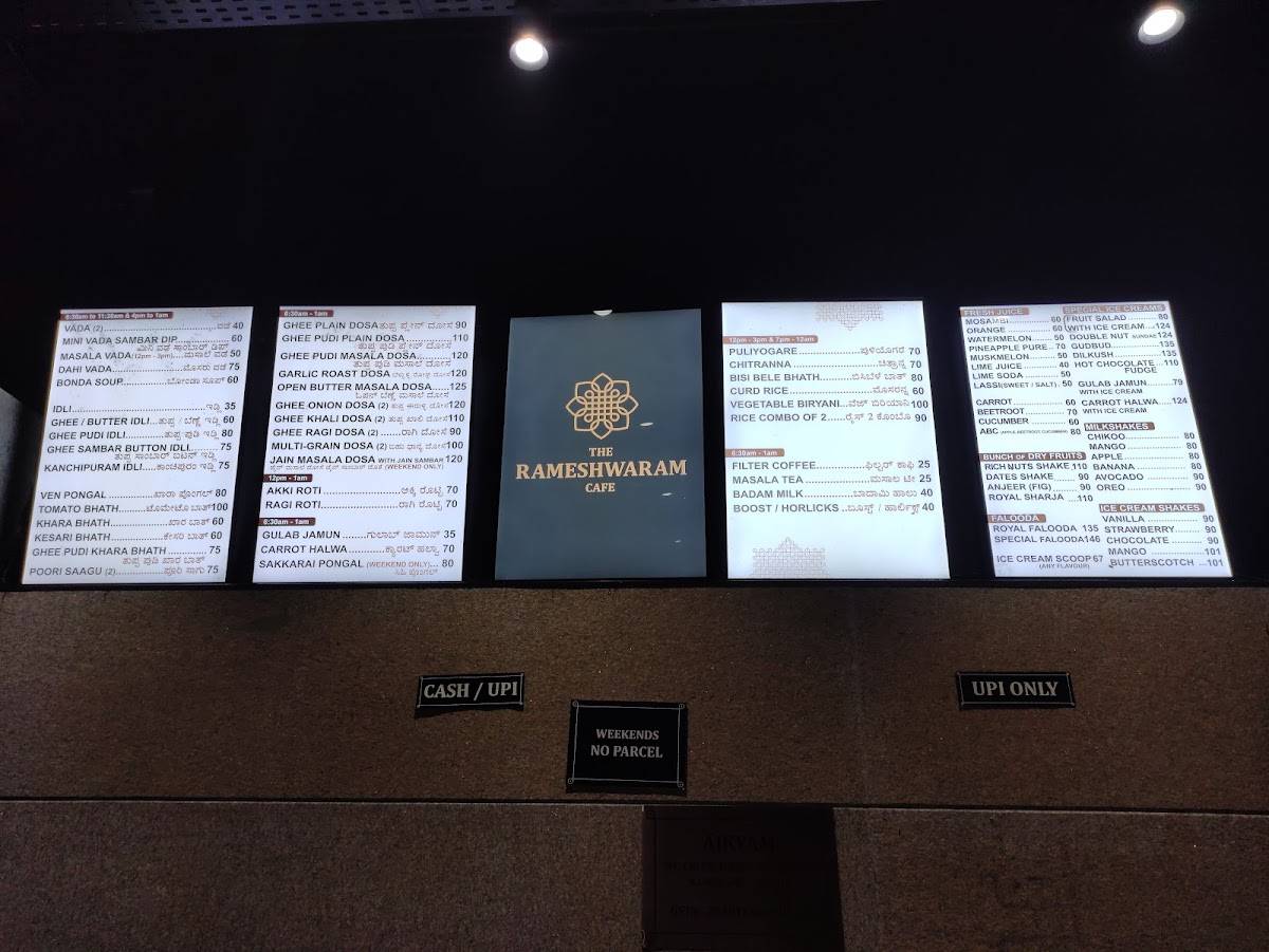 Menu at The Rameshwaram Cafe @ Brookfield, Bengaluru