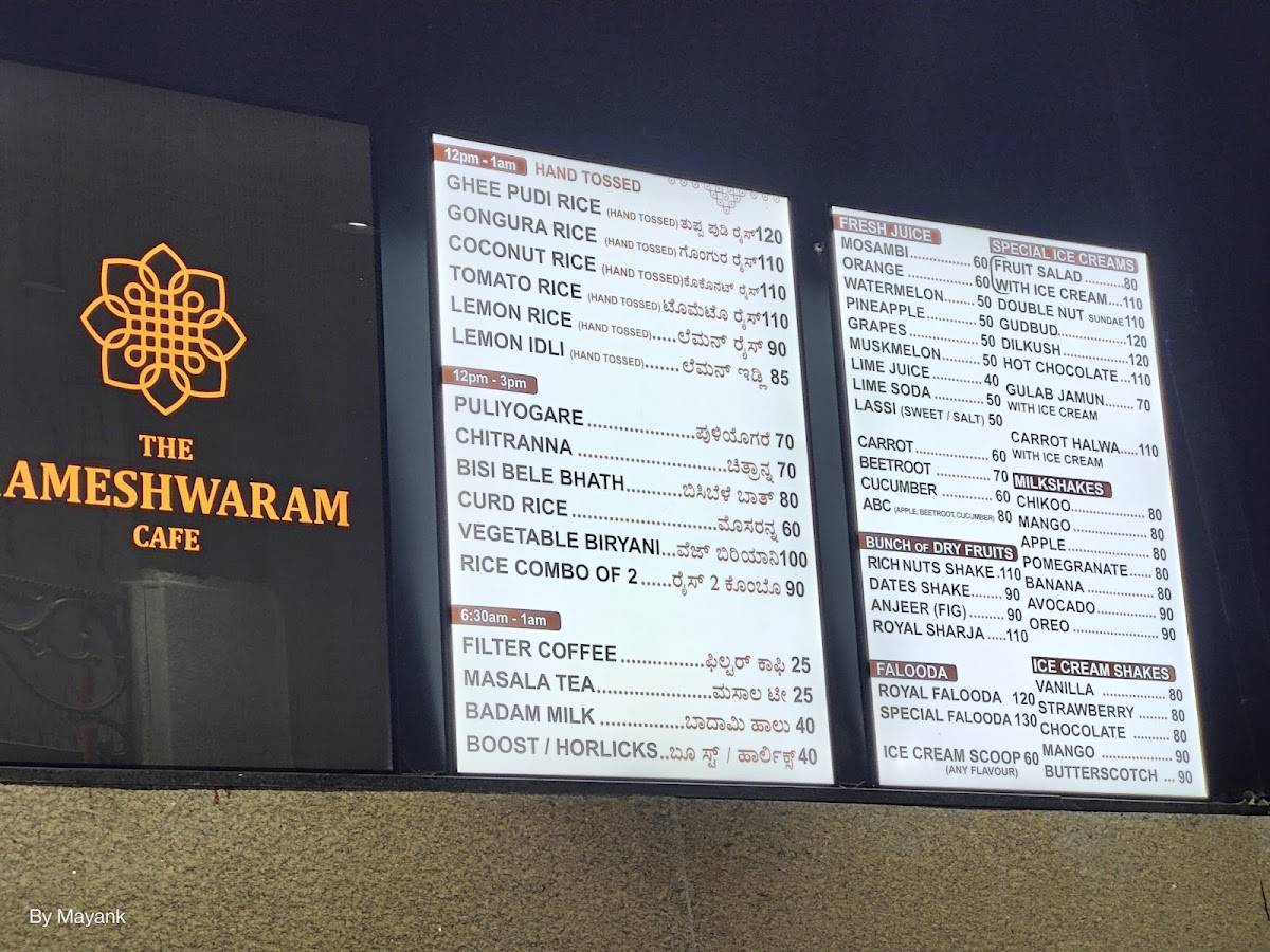 Menu at The Rameshwaram Cafe @ Brookfield, Bengaluru