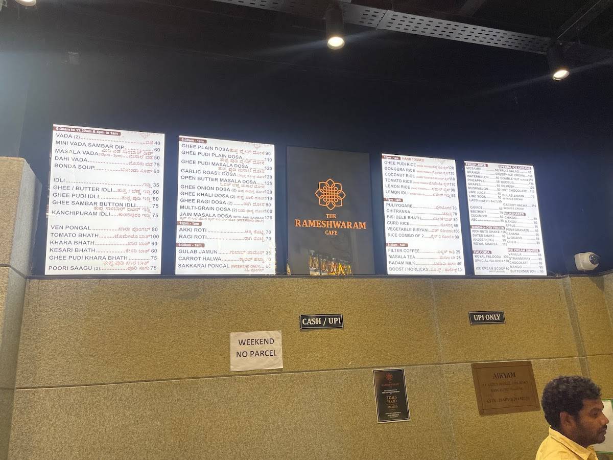 Menu at The Rameshwaram Cafe @ Brookfield, Bengaluru