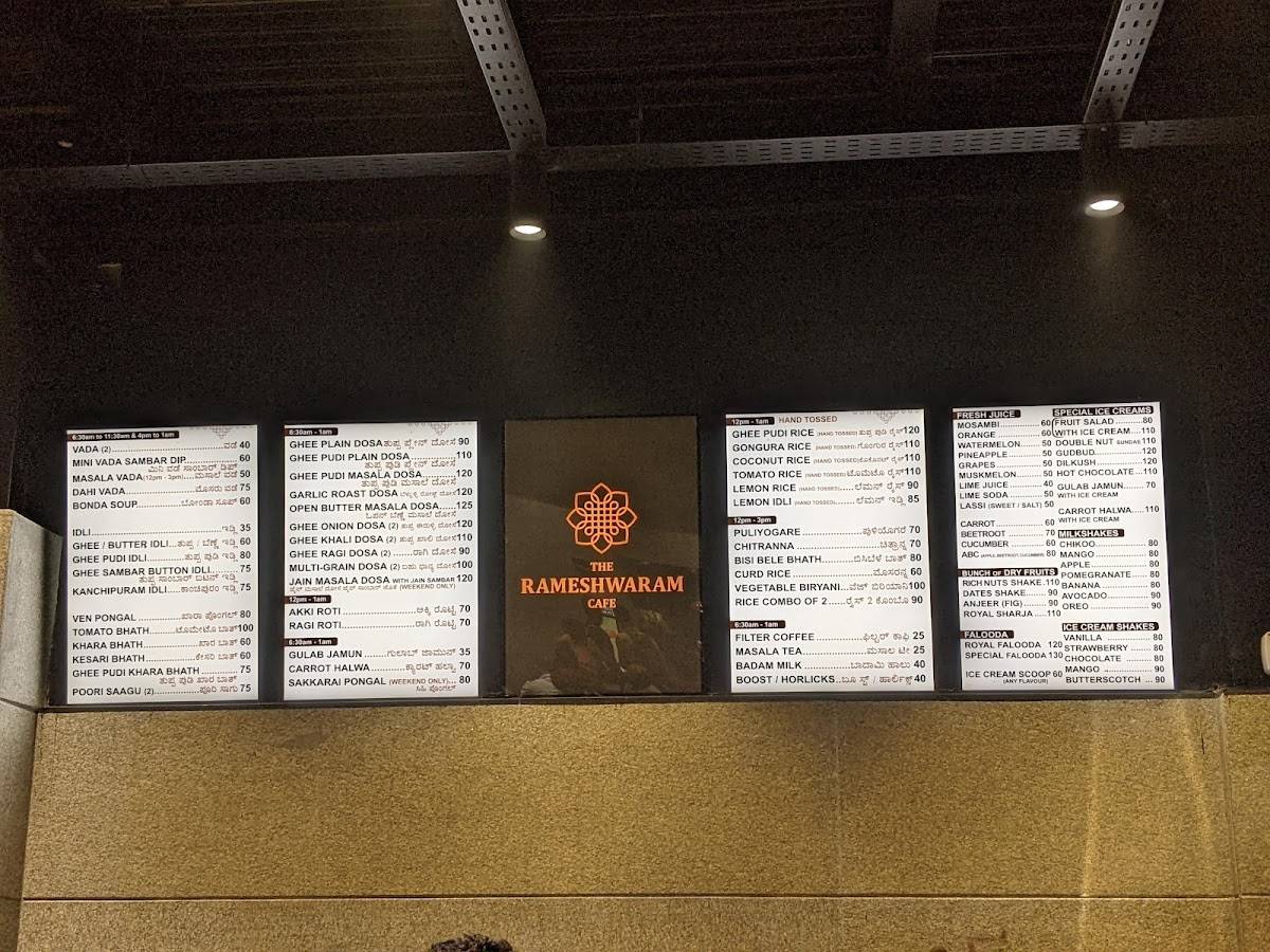 Menu at The Rameshwaram Cafe @ Brookfield, Bengaluru