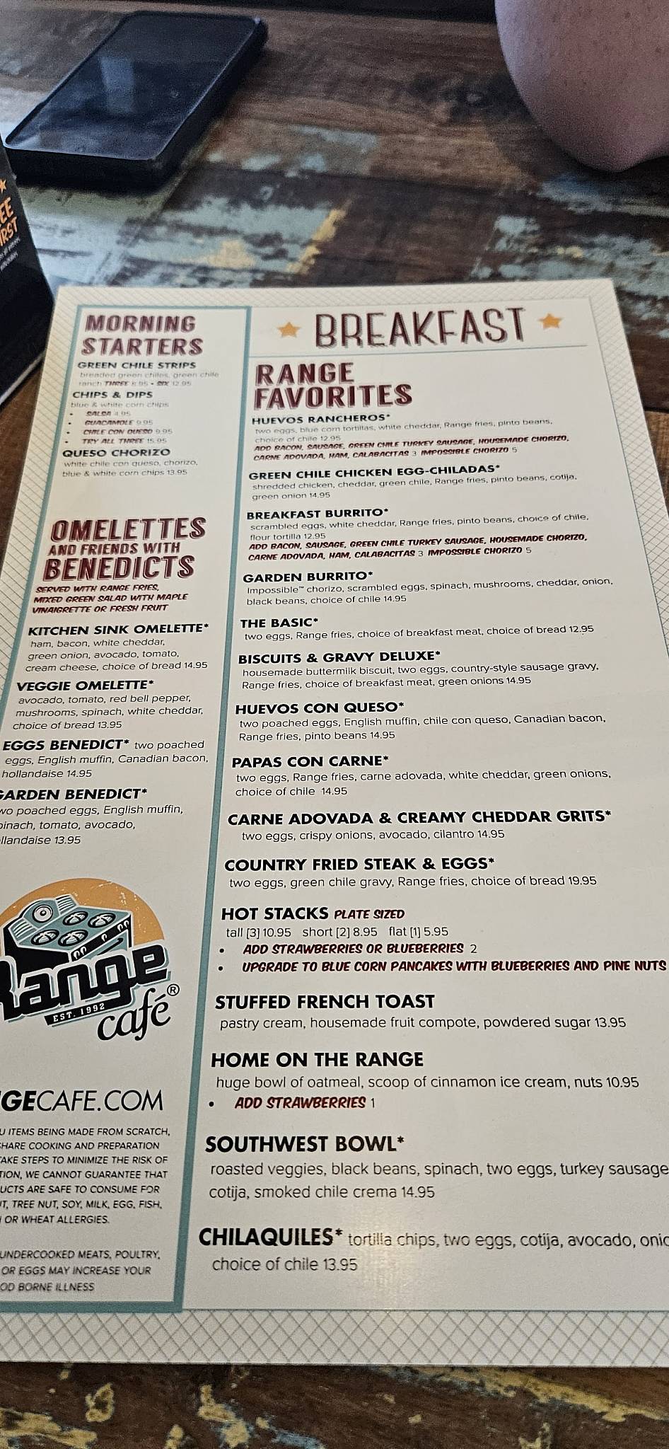 Menu at The Range Café desserts, Albuquerque, Rio Grande Blvd NW