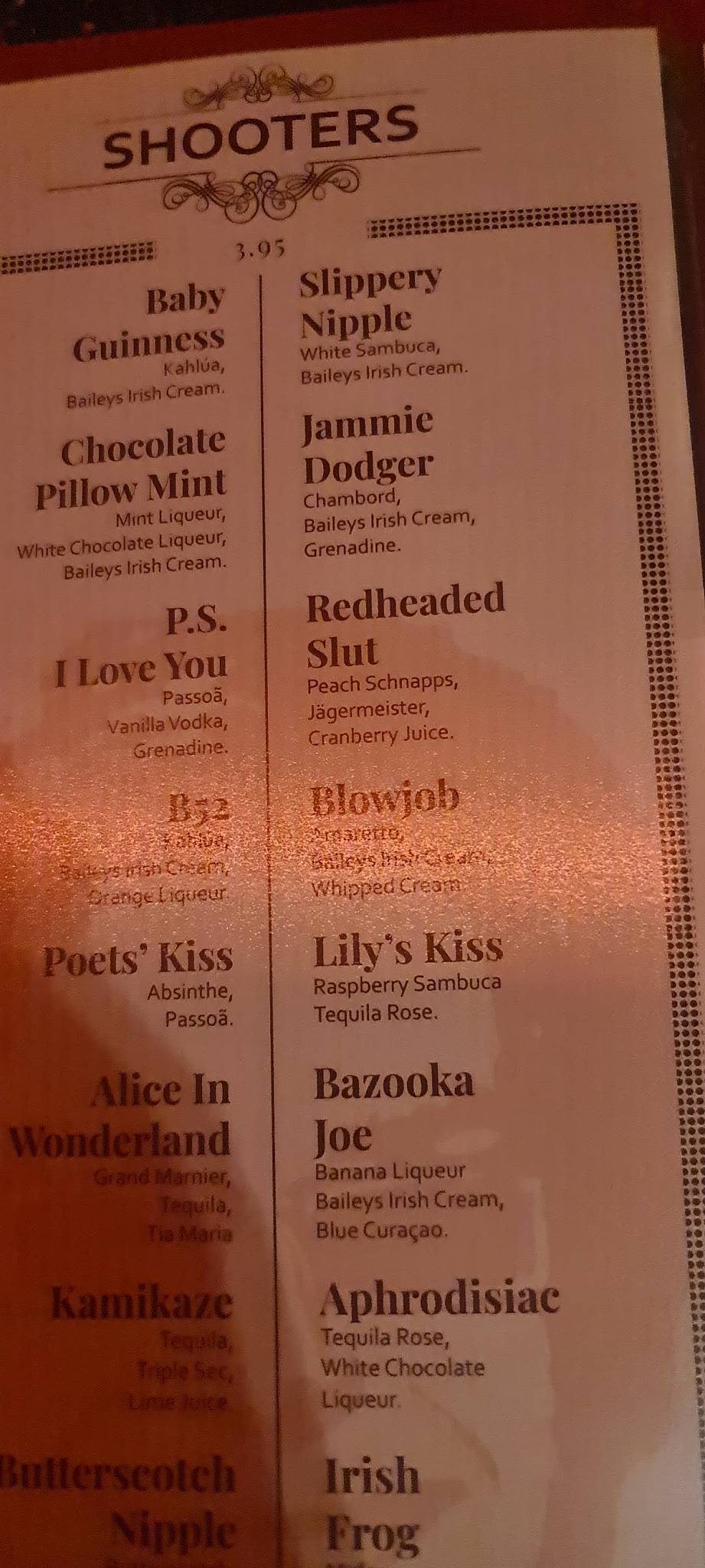 Menu at The Rat Pack, American Style Piano & Cocktail Bar, Edinburgh