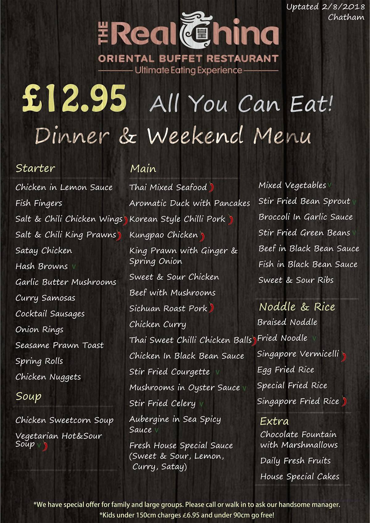 Menu at The Real China restaurant, Chatham