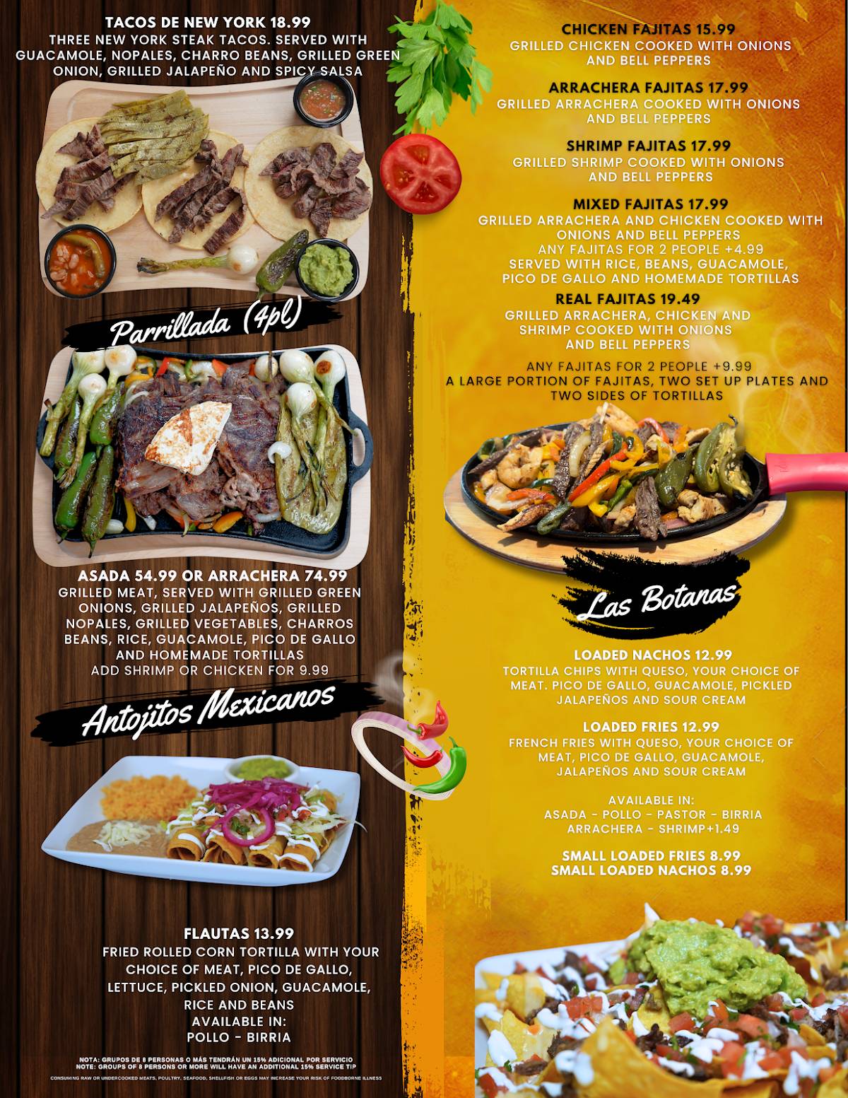 Menu at The Real Taco restaurant, Bixby