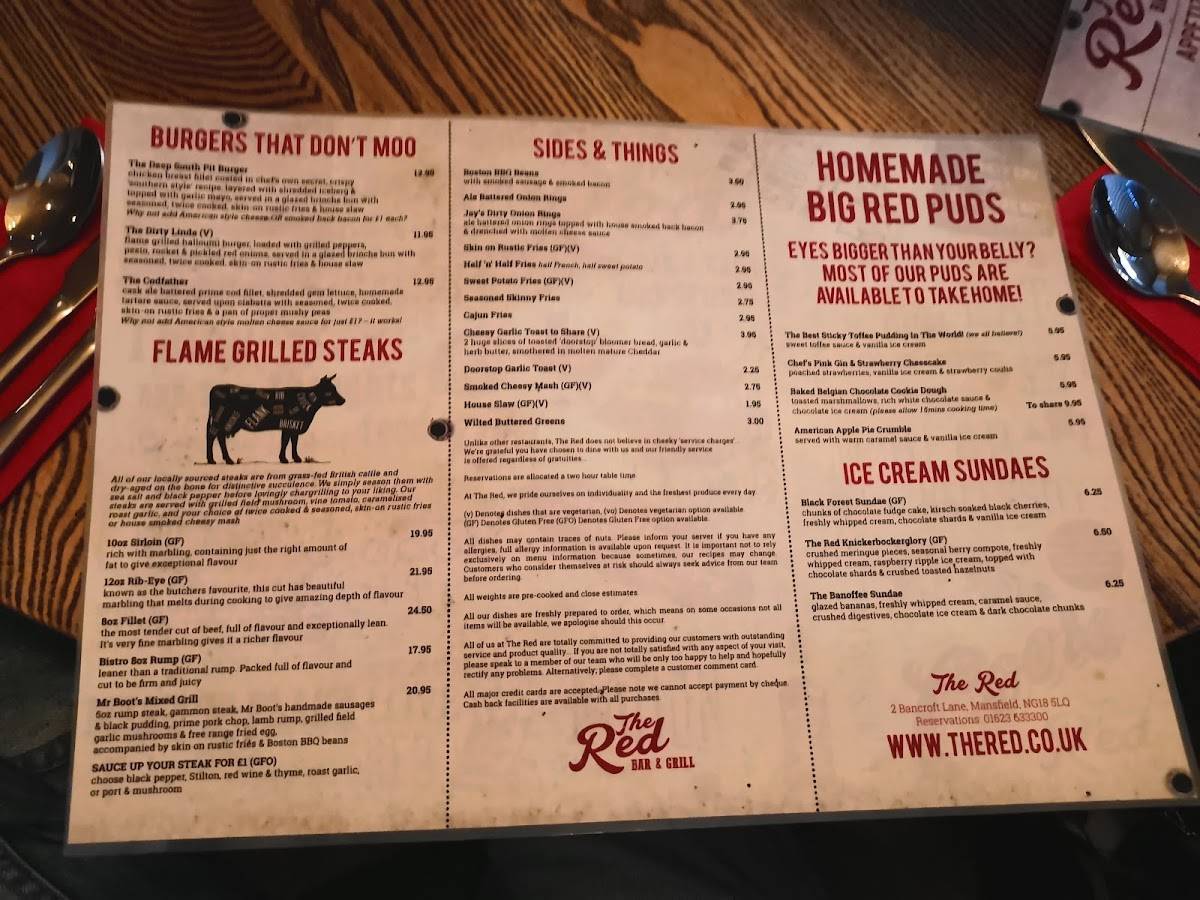 Menu at The Red Bar & Grill, Mansfield