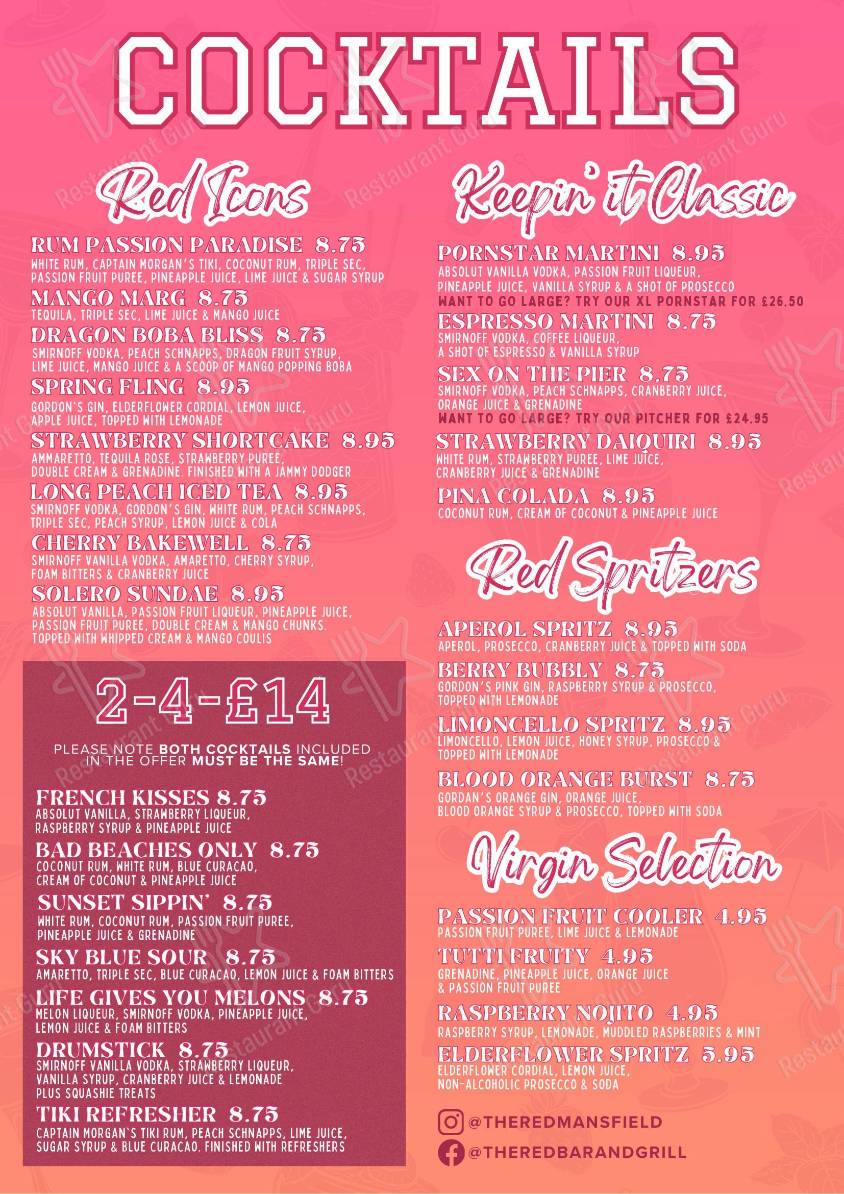 Menu at The Red Bar & Grill, Mansfield
