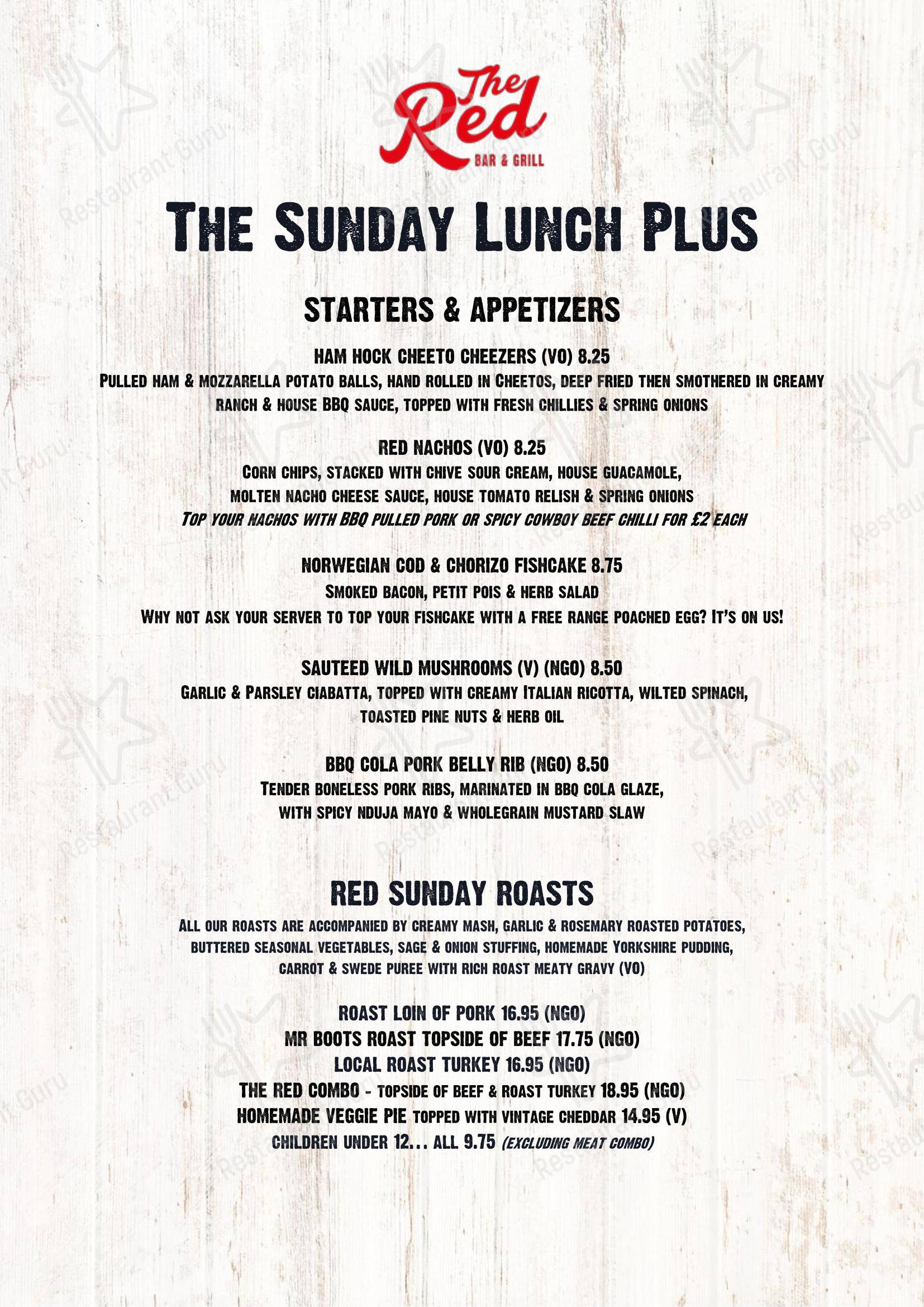 Menu at The Red Bar & Grill, Mansfield