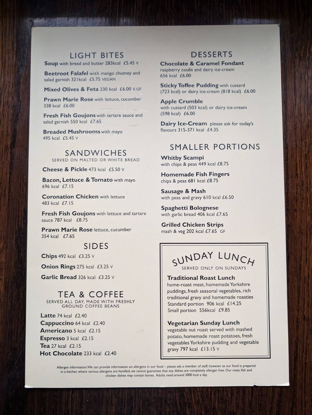 Menu at The Red Bear pub & bar, Sherburn in Elmet