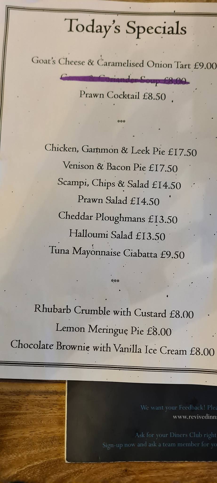 Menu at The Red Lyon pub & bar, Slinfold