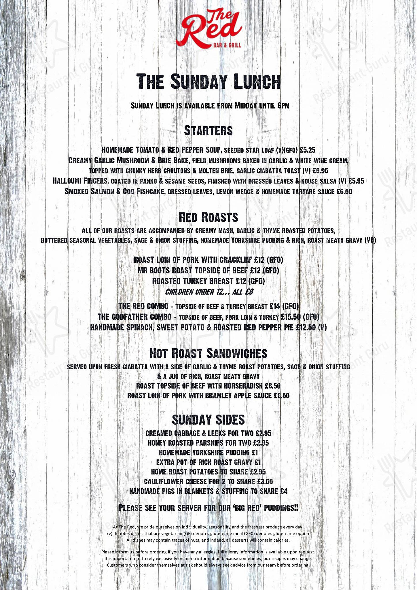 Menu at The Red Bar & Grill, Mansfield