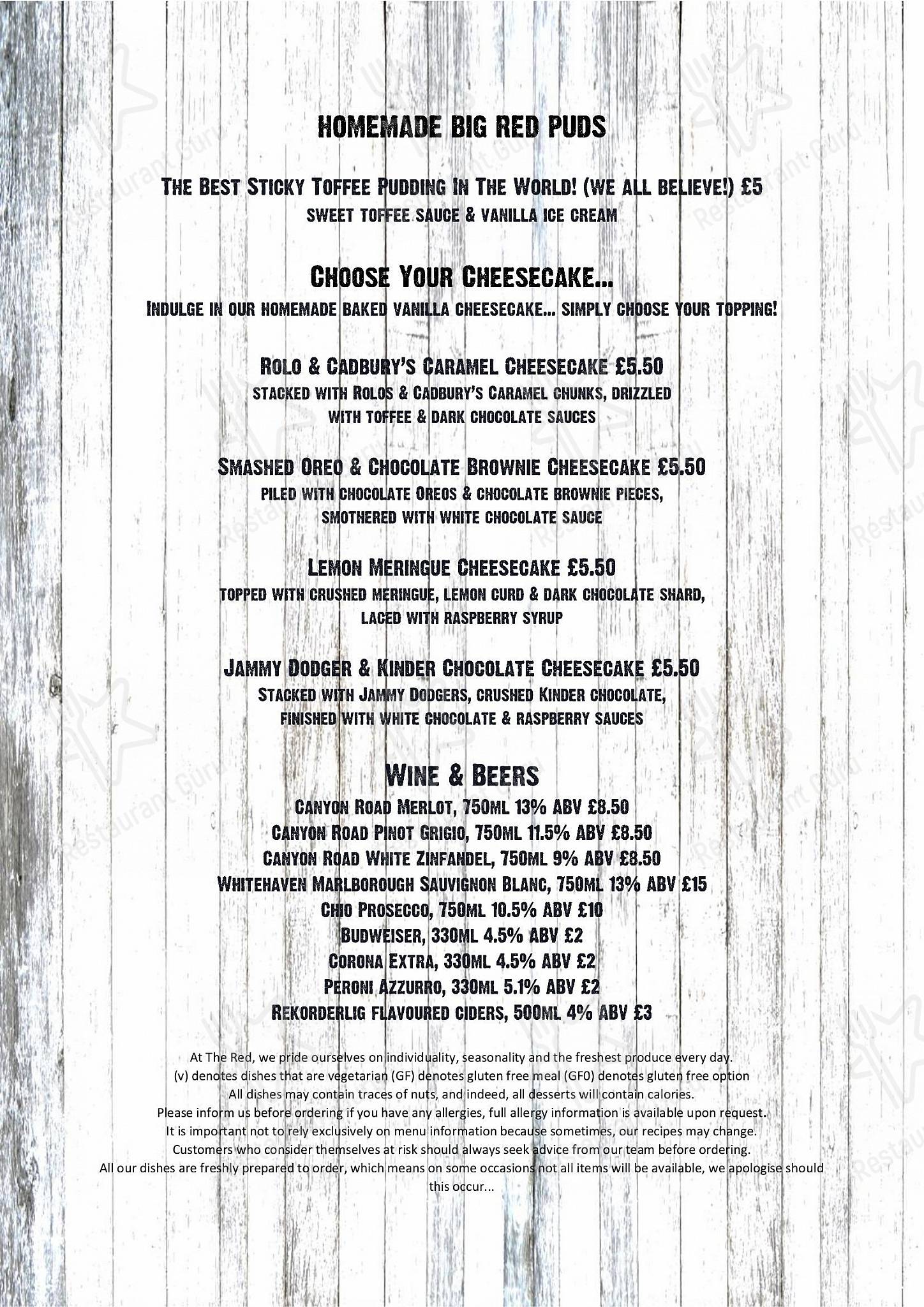 Menu at The Red Bar & Grill, Mansfield