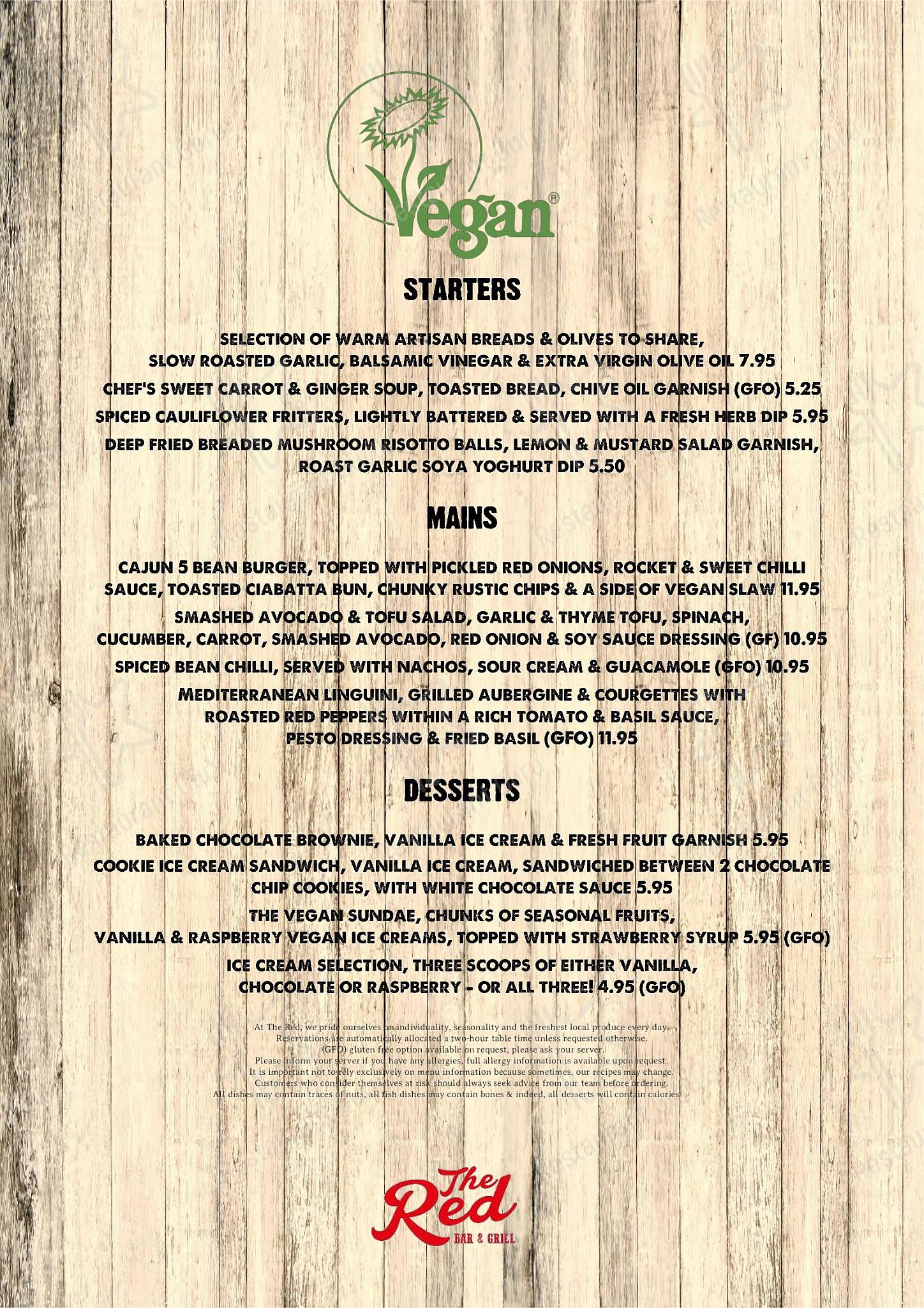 Menu at The Red Bar & Grill, Mansfield