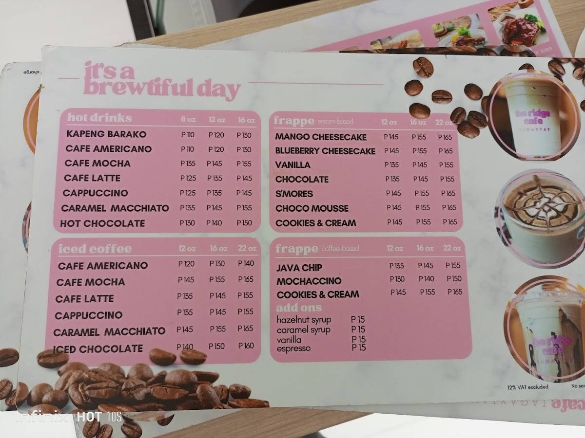 Menu at The Ridge Cafe - Tagaytay, Alfonso