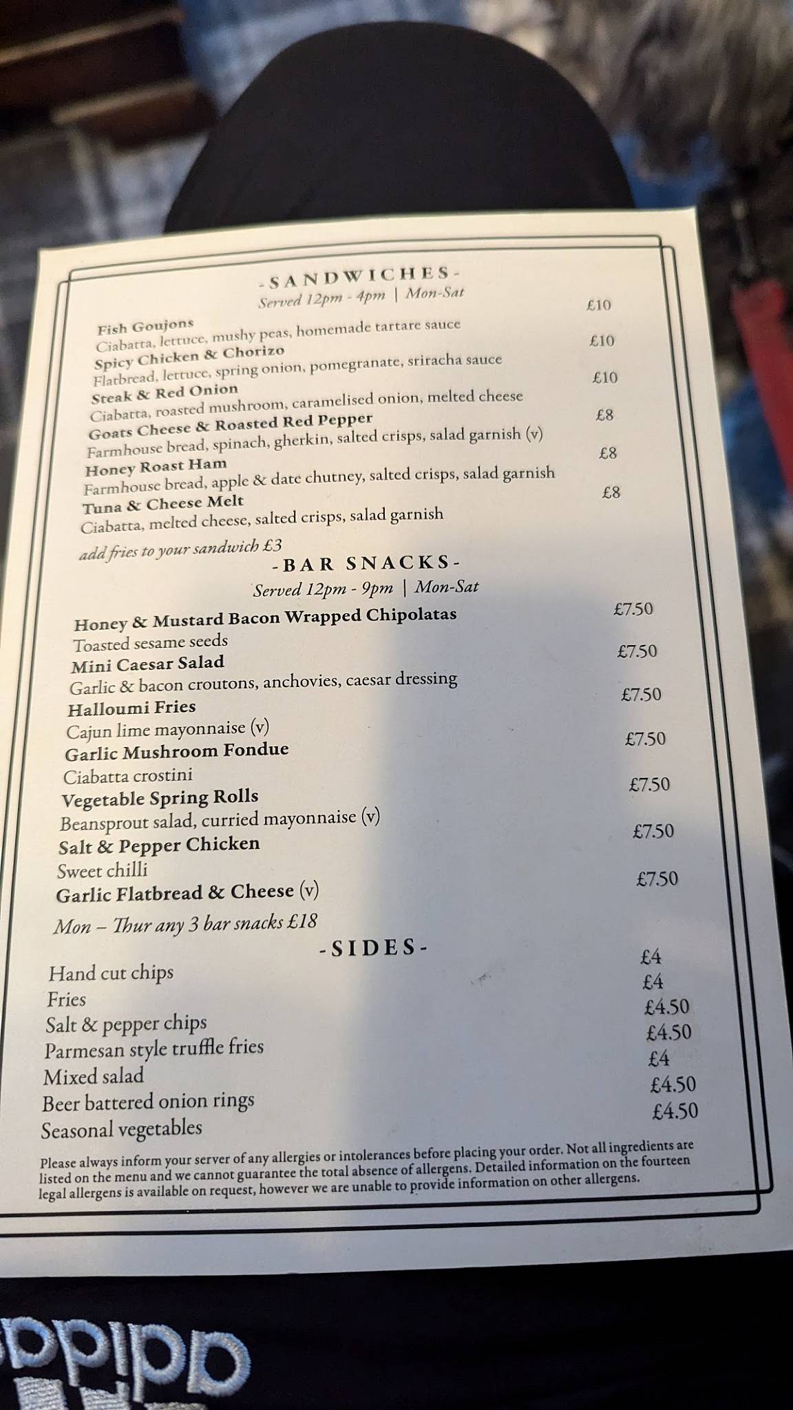 Menu at The Ring O Bells pub & bar, Widnes