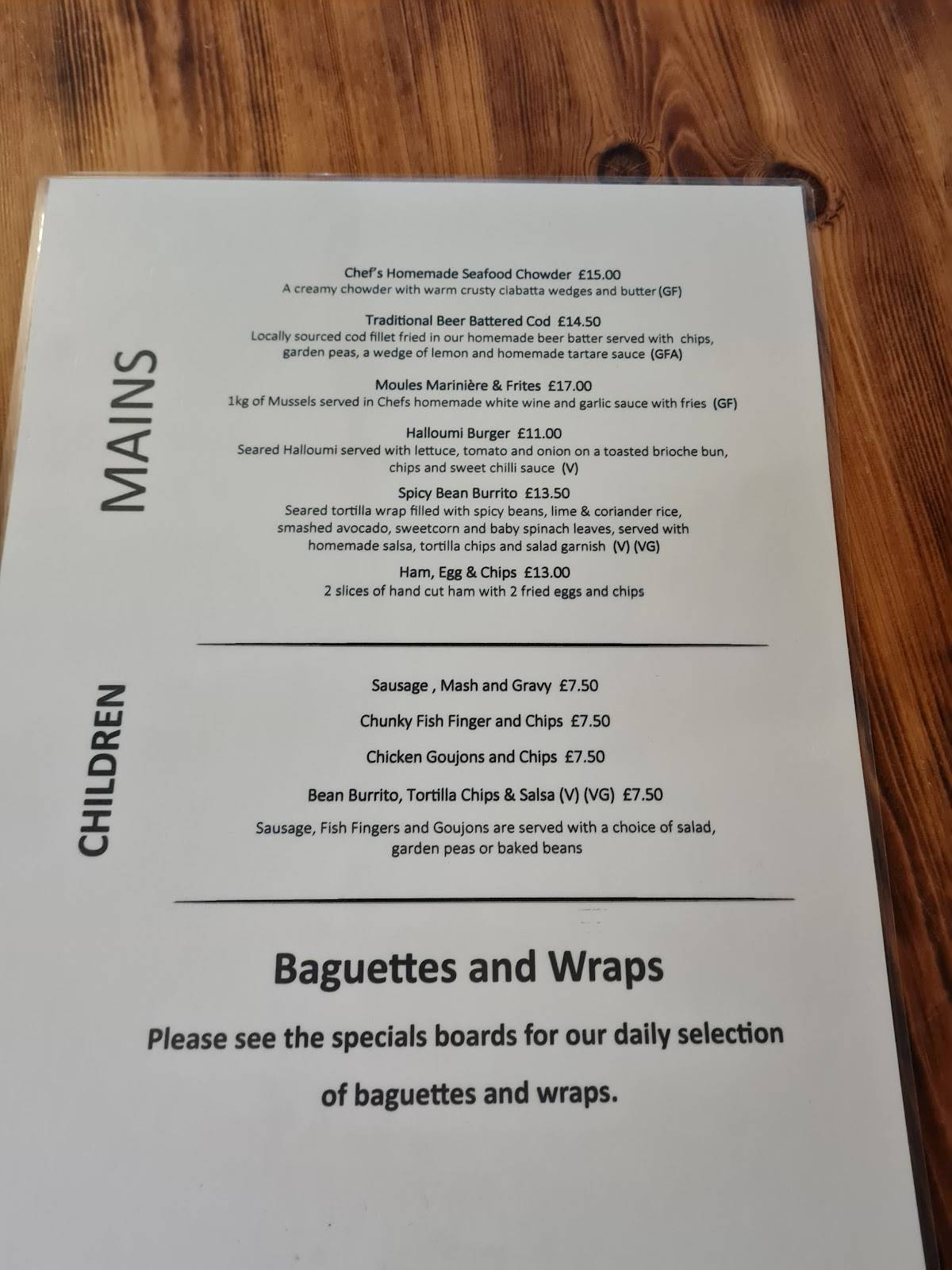 Menu at The Rising Sun pub & bar, Deal