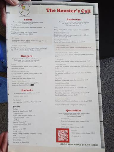 Menu at The Rooster's Call restaurant, Portage