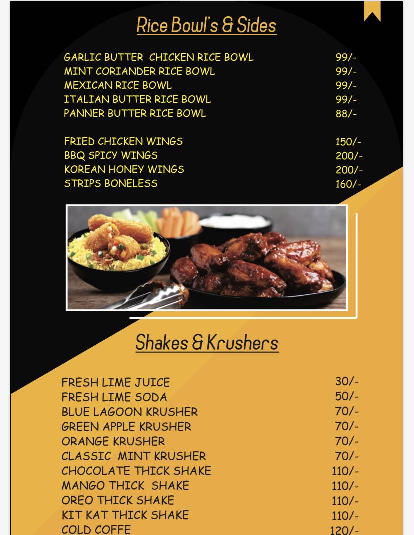 Menu at The Roosters, Hyderabad