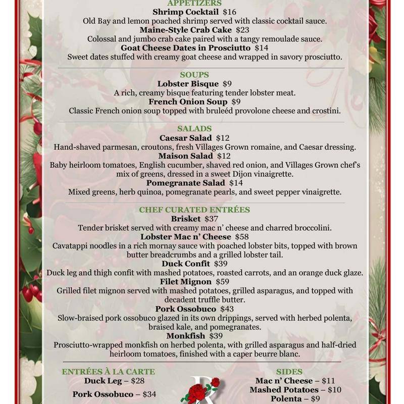 Menu at The Rose Plantation restaurant, Fruitland Park