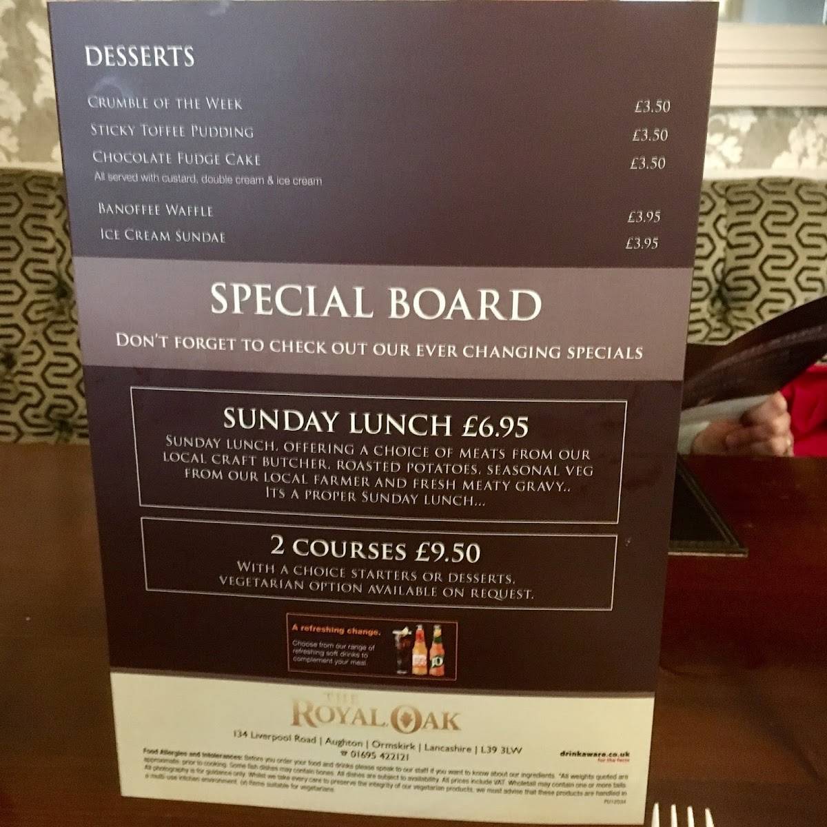 Menu at The Royal Oak pub & bar, Ormskirk, 134 Liverpool Rd