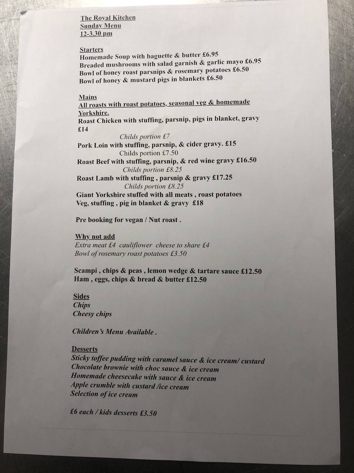 Menu at The Royal Oak Knaphill pub & bar, Woking, Anchor Hill