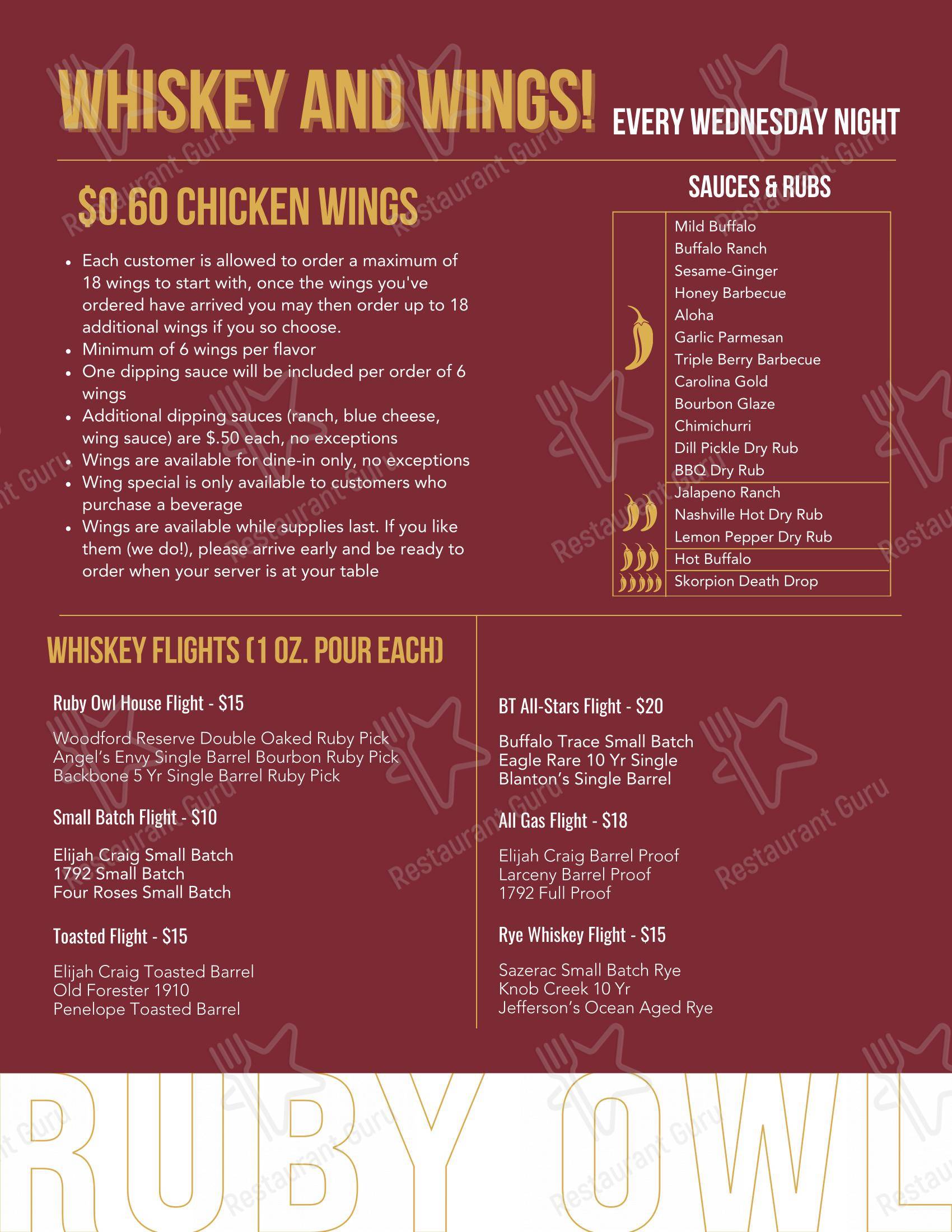 Menu at The Ruby Owl Tap Room pub & bar, Oshkosh