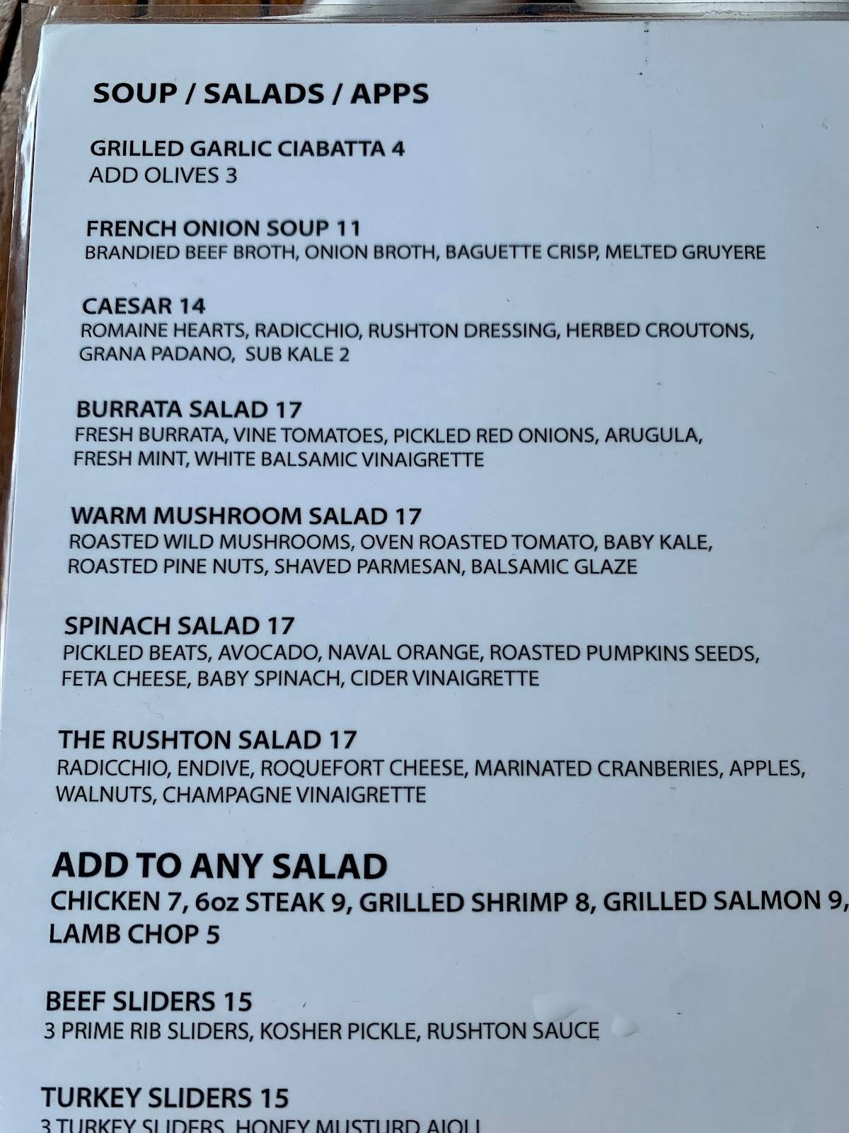 Menu at The Rushton pub & bar, Toronto