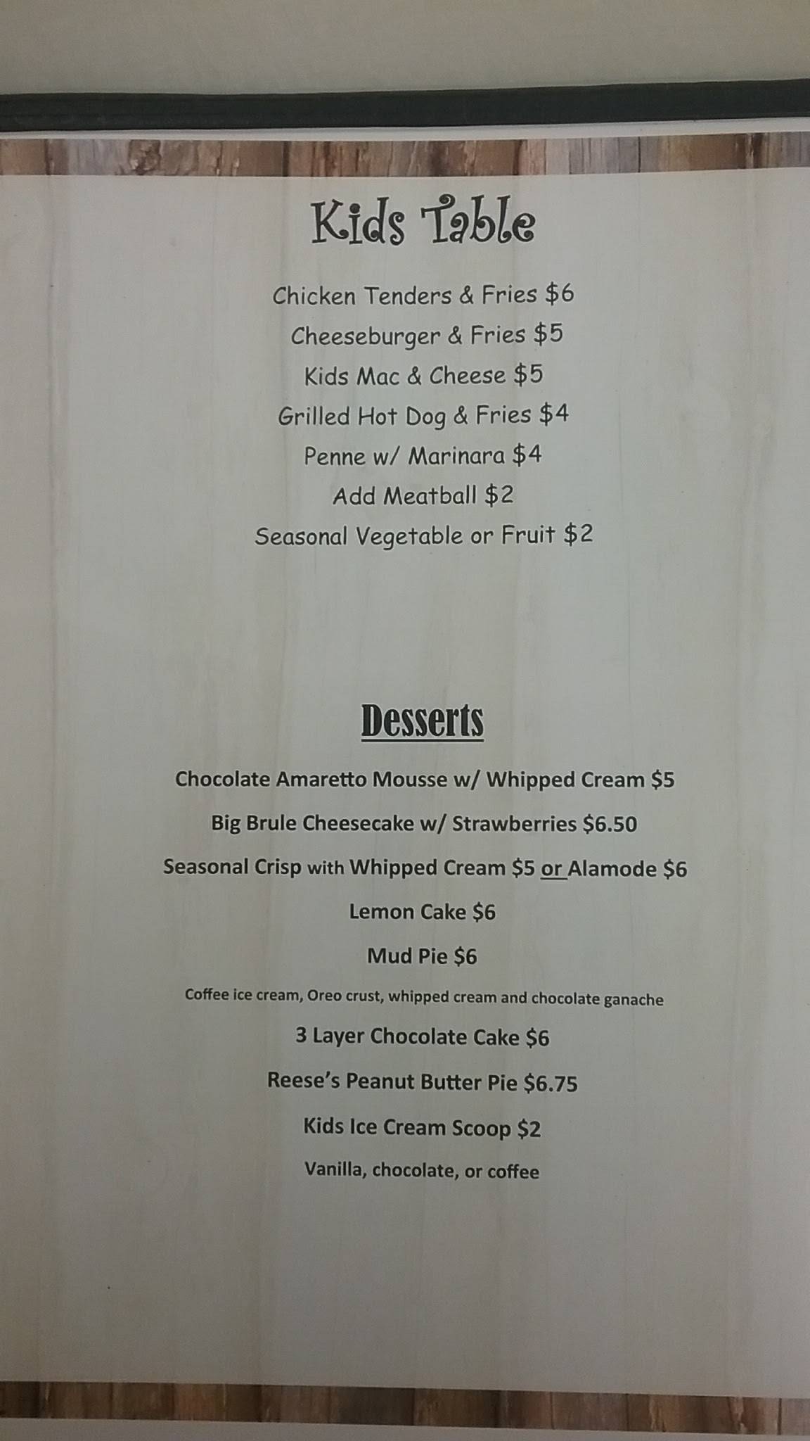 Menu at The Rustic Table restaurant, Winchester