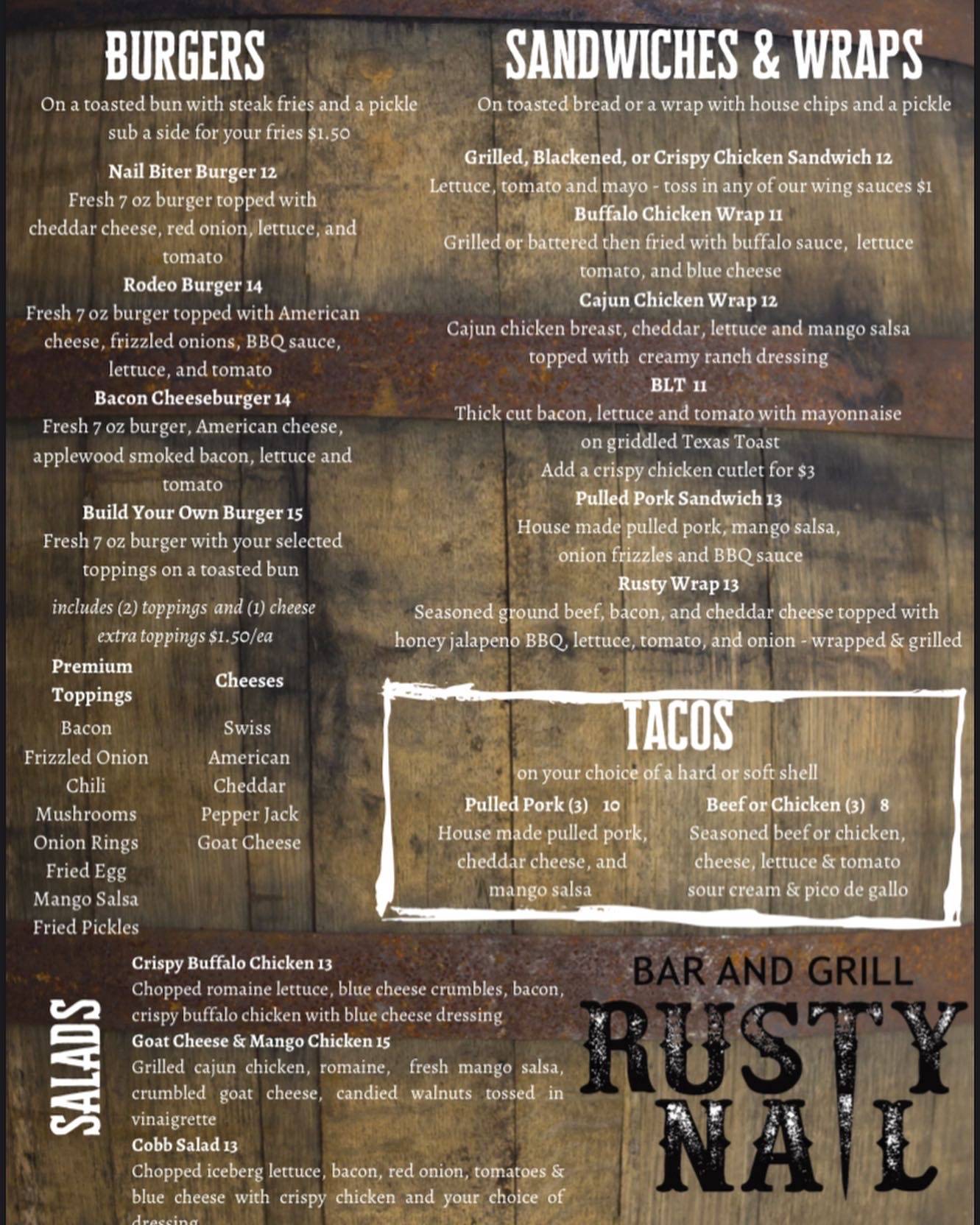 Menu at The Rusty Nail Bar & Grill, Torrington