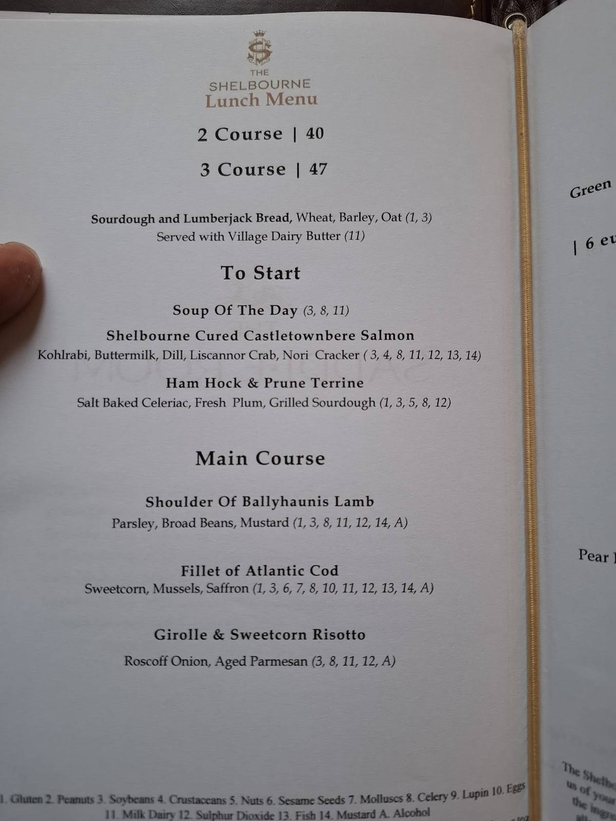 Menu at The Saddle Room restaurant, Dublin