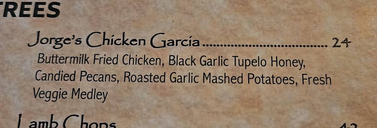 Menu at The Salt Block restaurant, Marianna