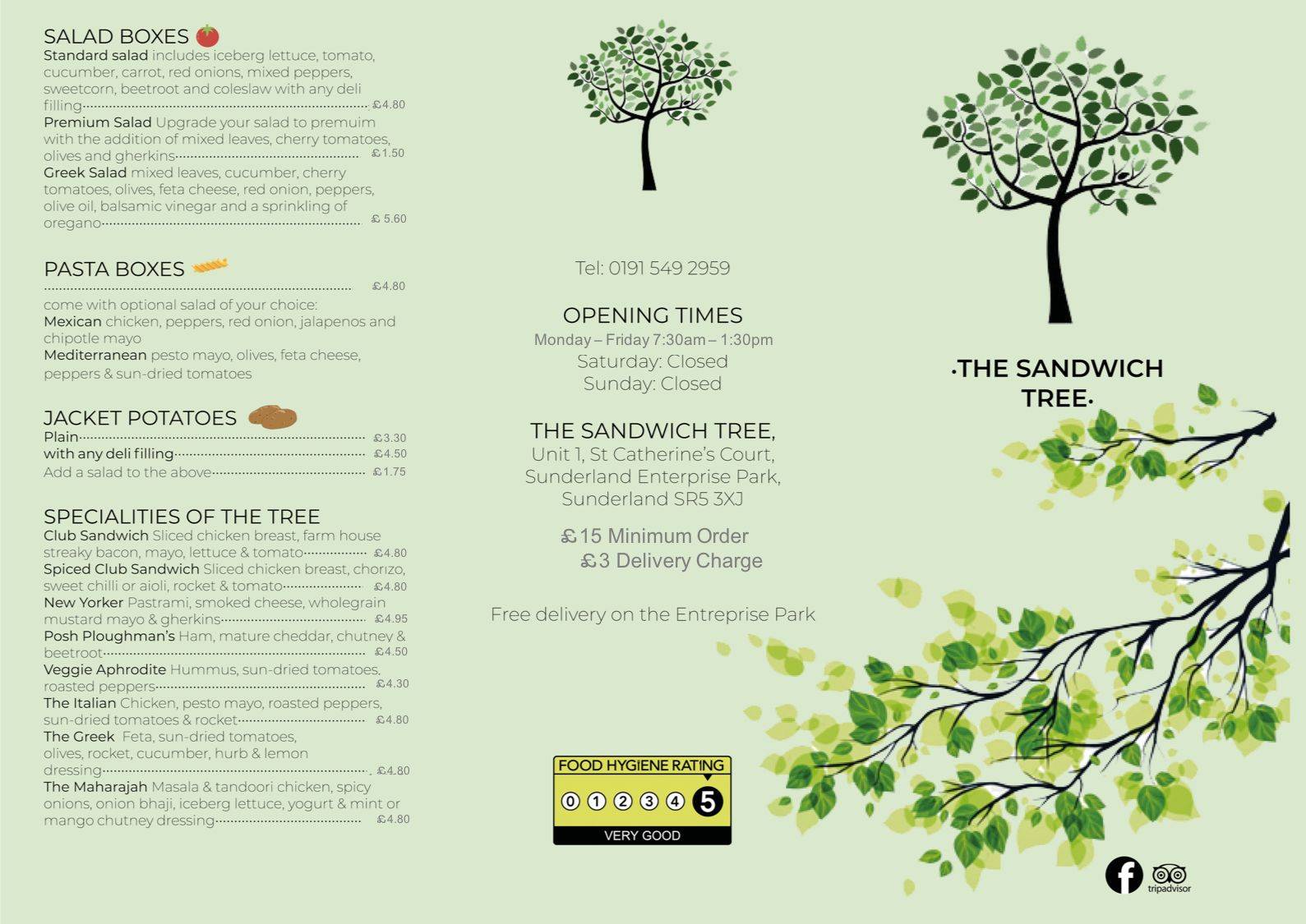 Menu at The Sandwich Tree, Sunderland