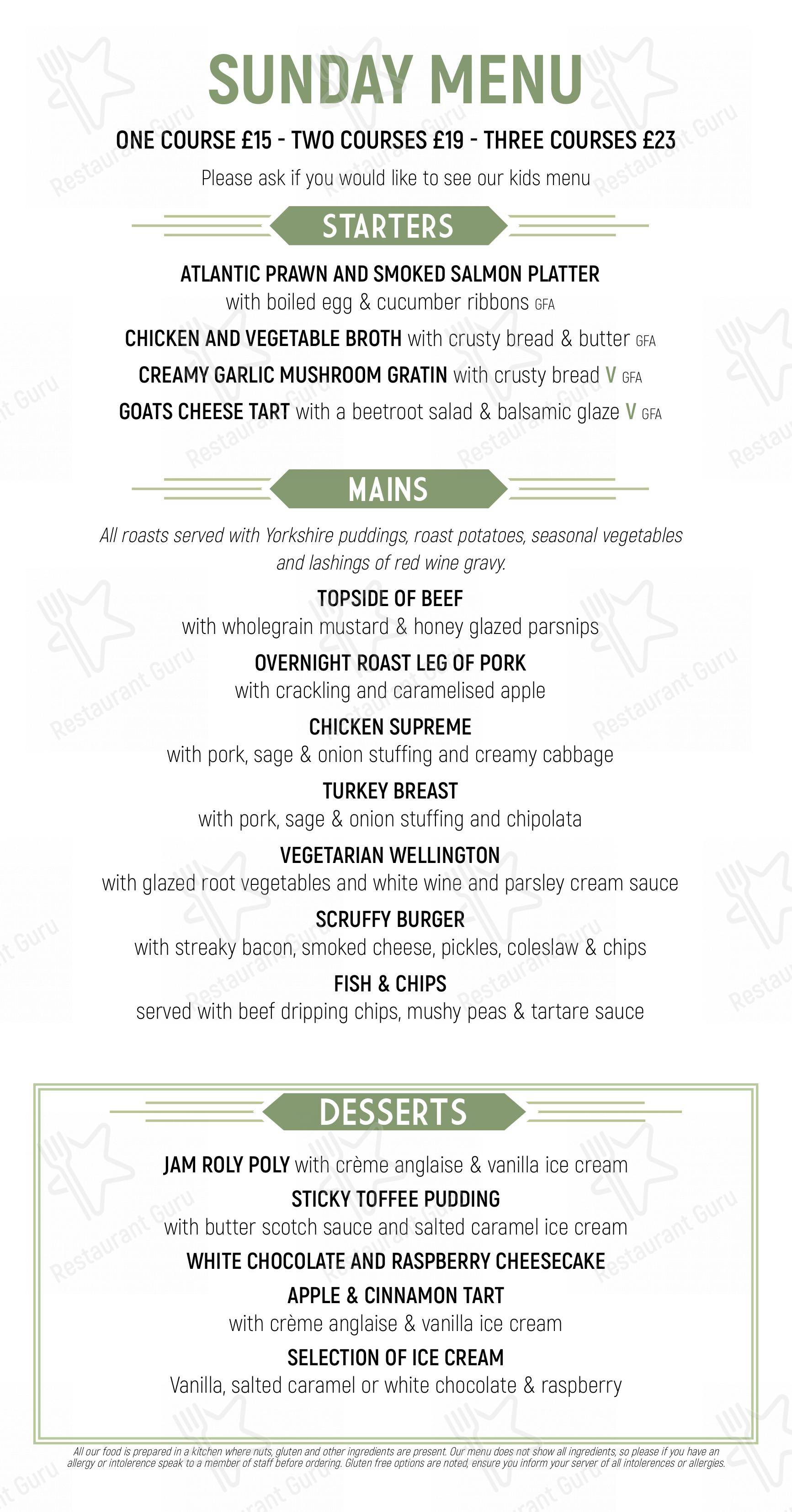 Menu at The Scruffy Duck pub & bar, Stockton-on-Tees