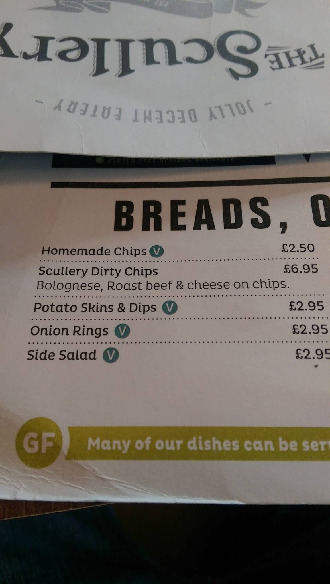 Menu at The Scullery restaurant, Sunderland