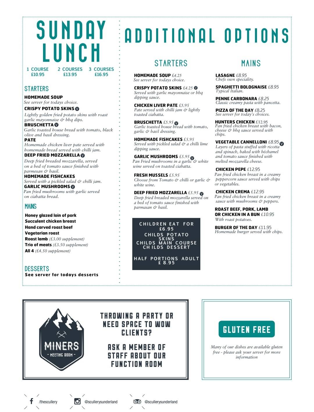 Menu at The Scullery restaurant, Sunderland