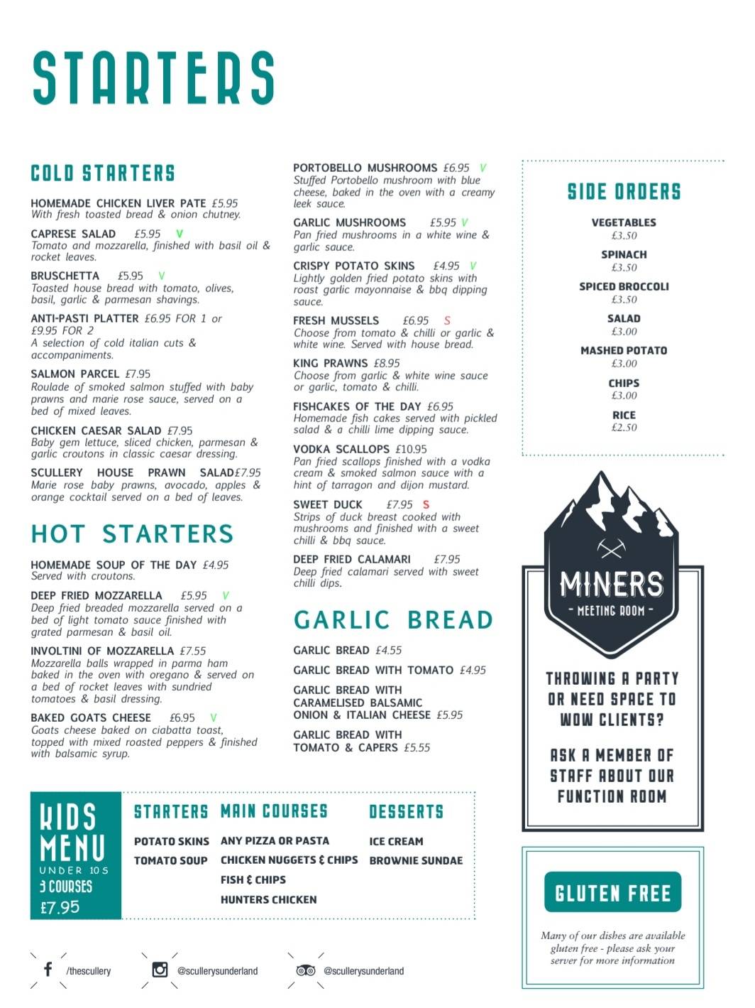 Menu at The Scullery restaurant, Sunderland