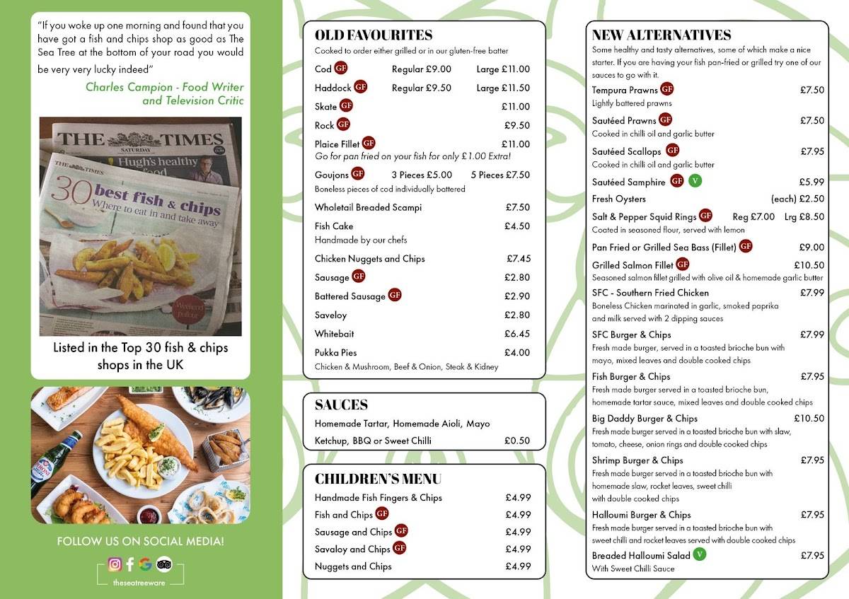 Menu at The Sea Tree Ware restaurant, Ware