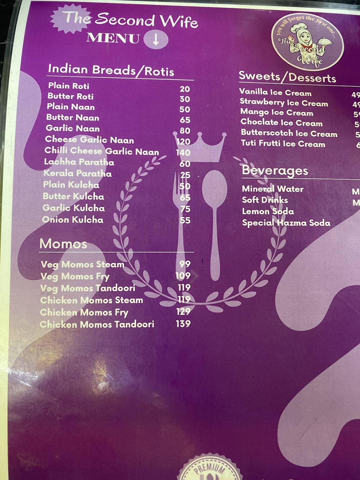 Menu at The Second Wife, Sancoale, MES College
