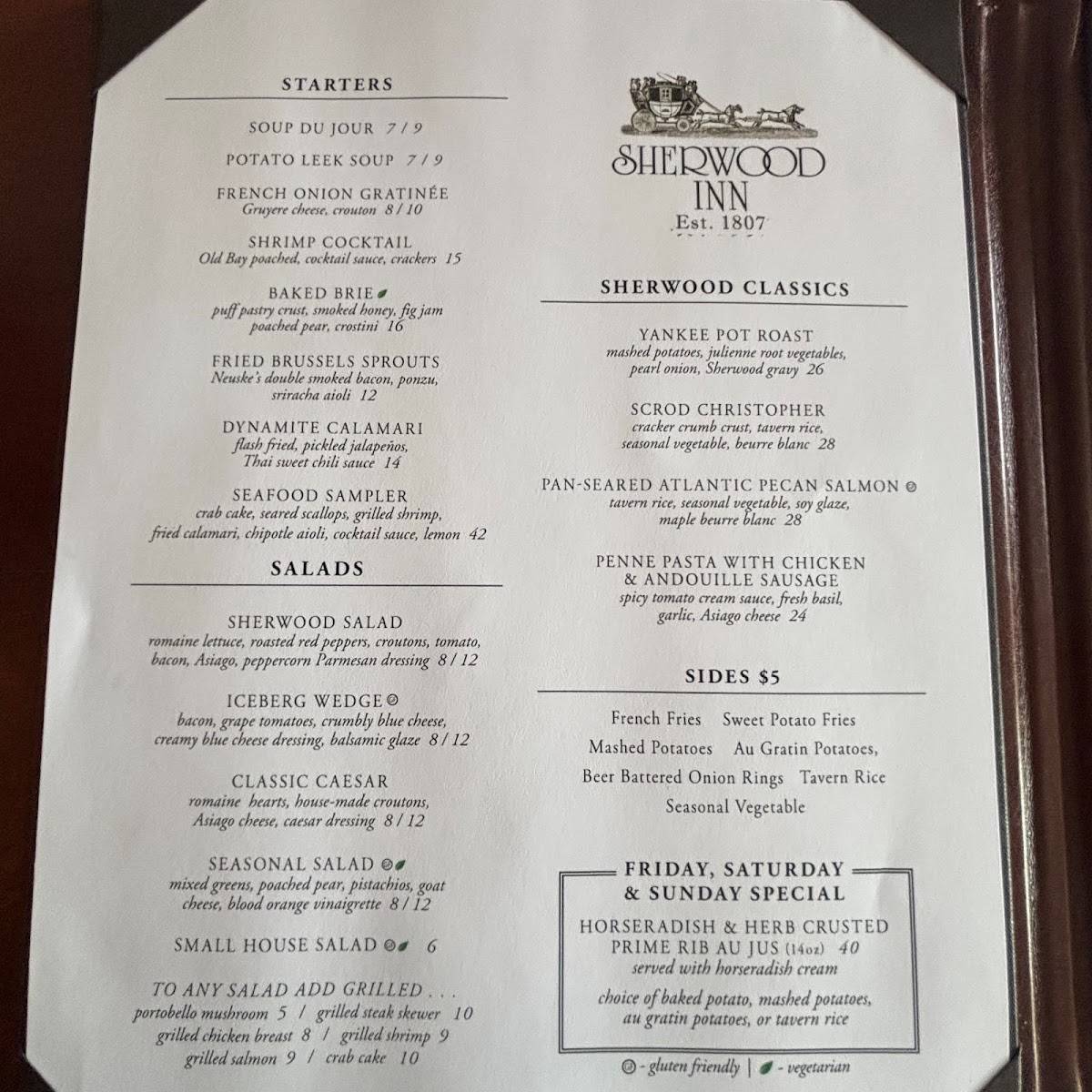Menu at The Sherwood Inn pub & bar, Skaneateles