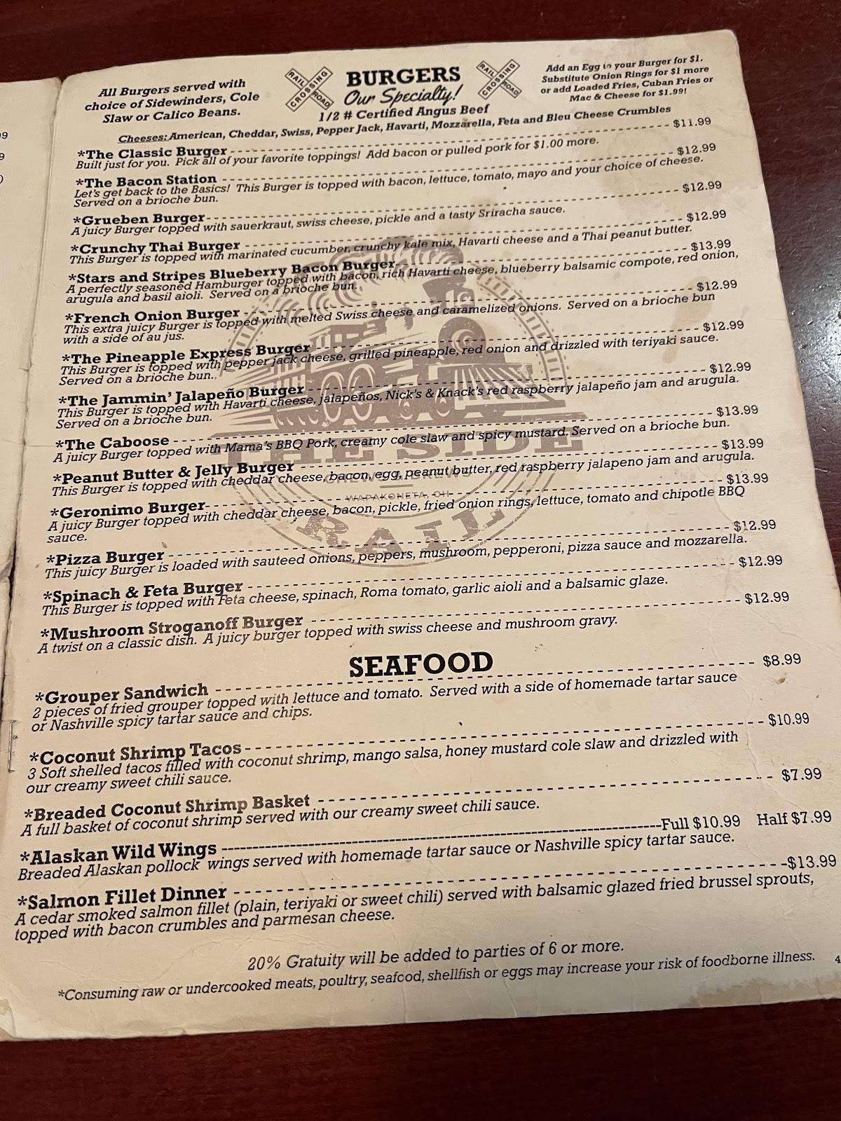 Menu at The Side Rail restaurant, Wapakoneta